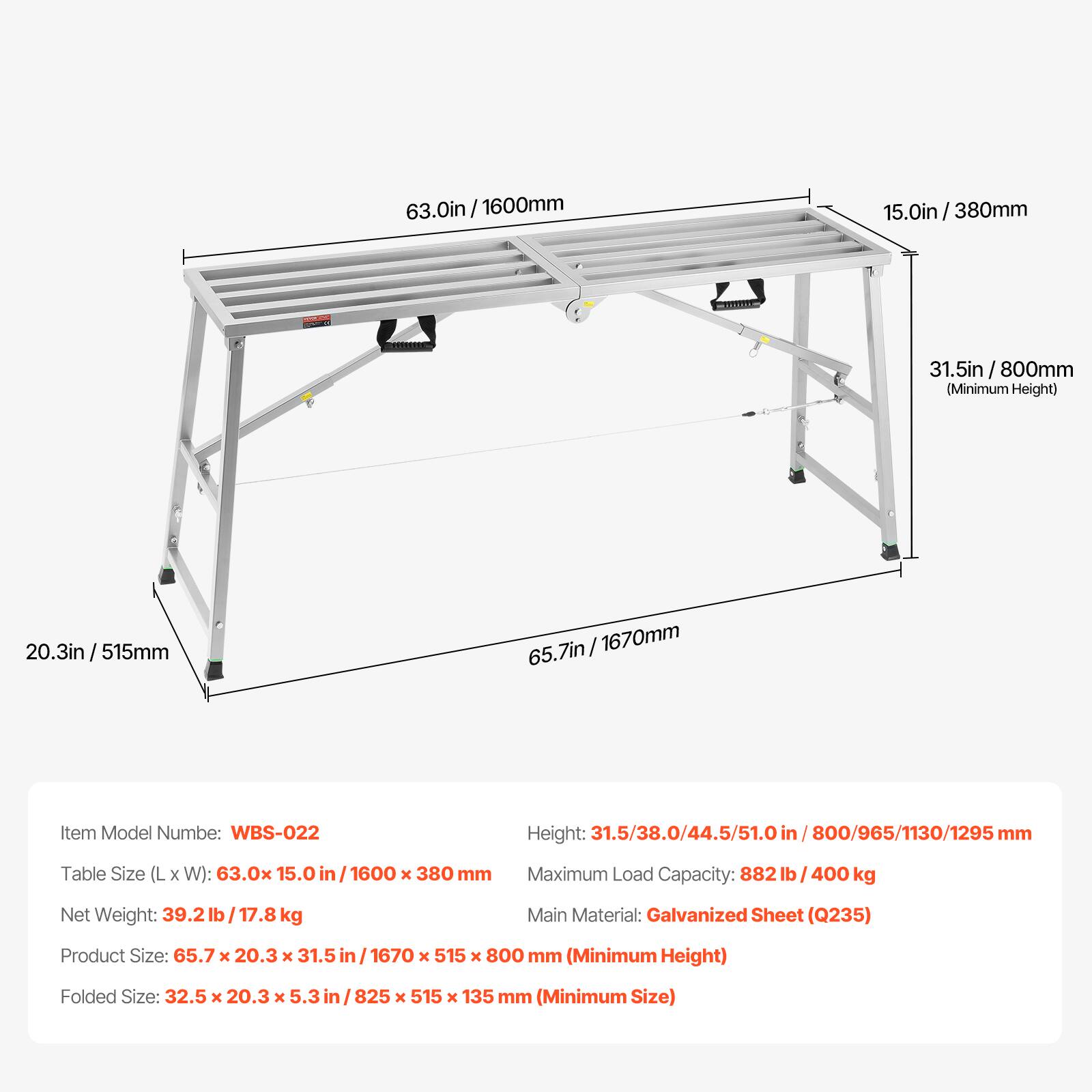 VEVOR Work Platform, 4 Gear Adjustable Height, Folding Alloy Steel Step ...