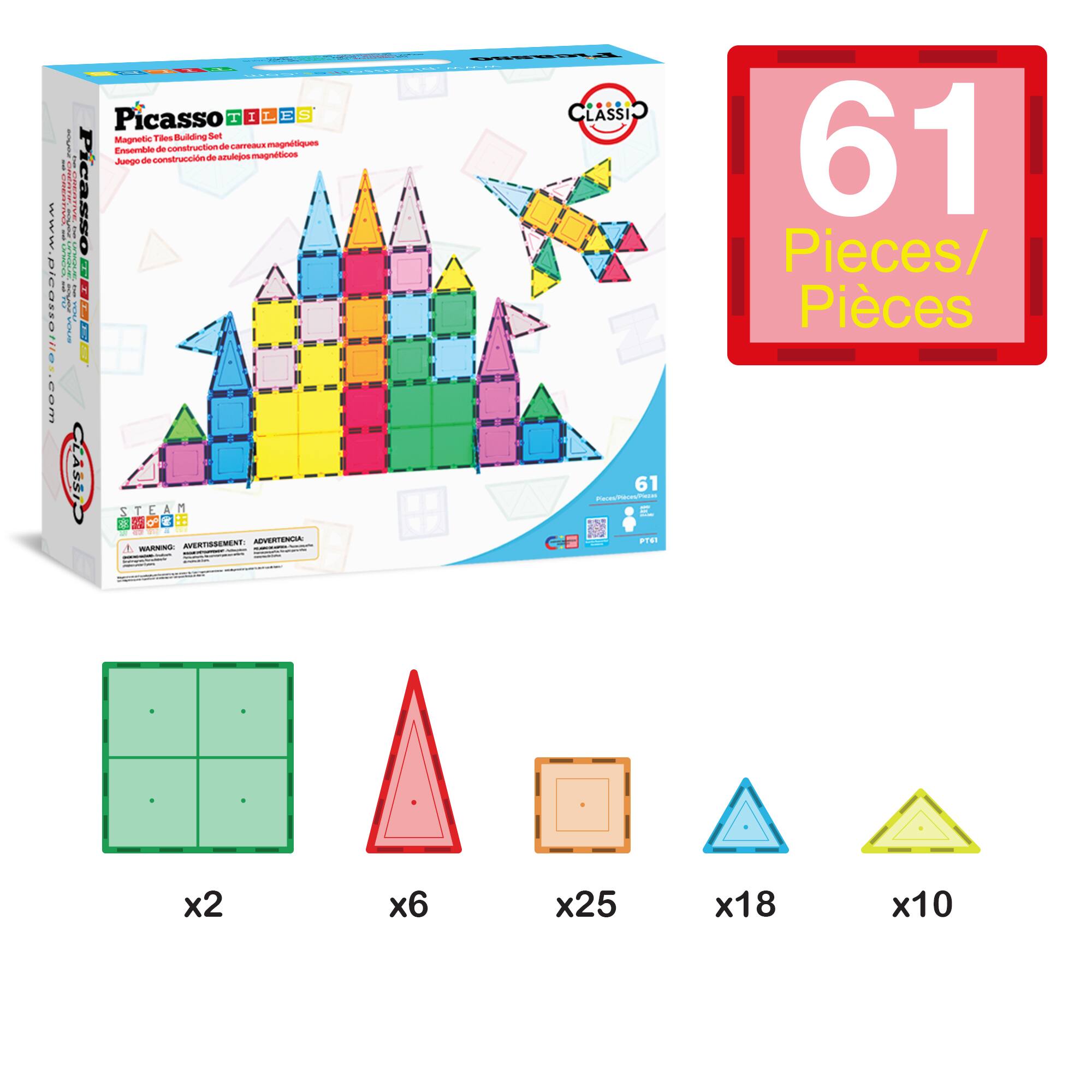 PicassoTiles PICASSO TILES Magnetic Tiles For Kids 61PCS Construction ...