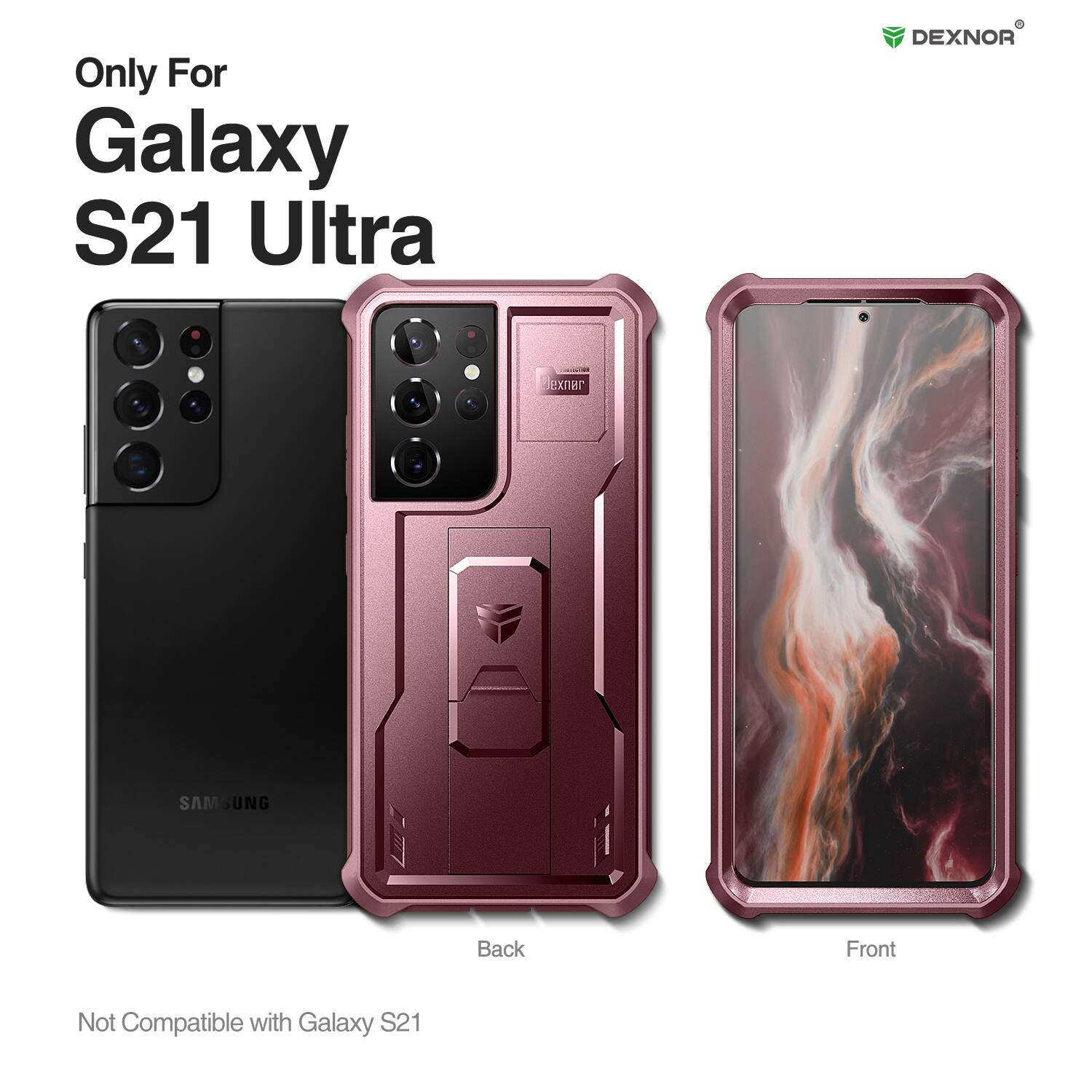 dexnor for Galaxy S21 Ultra Case, [Built in Screen Protector and ...