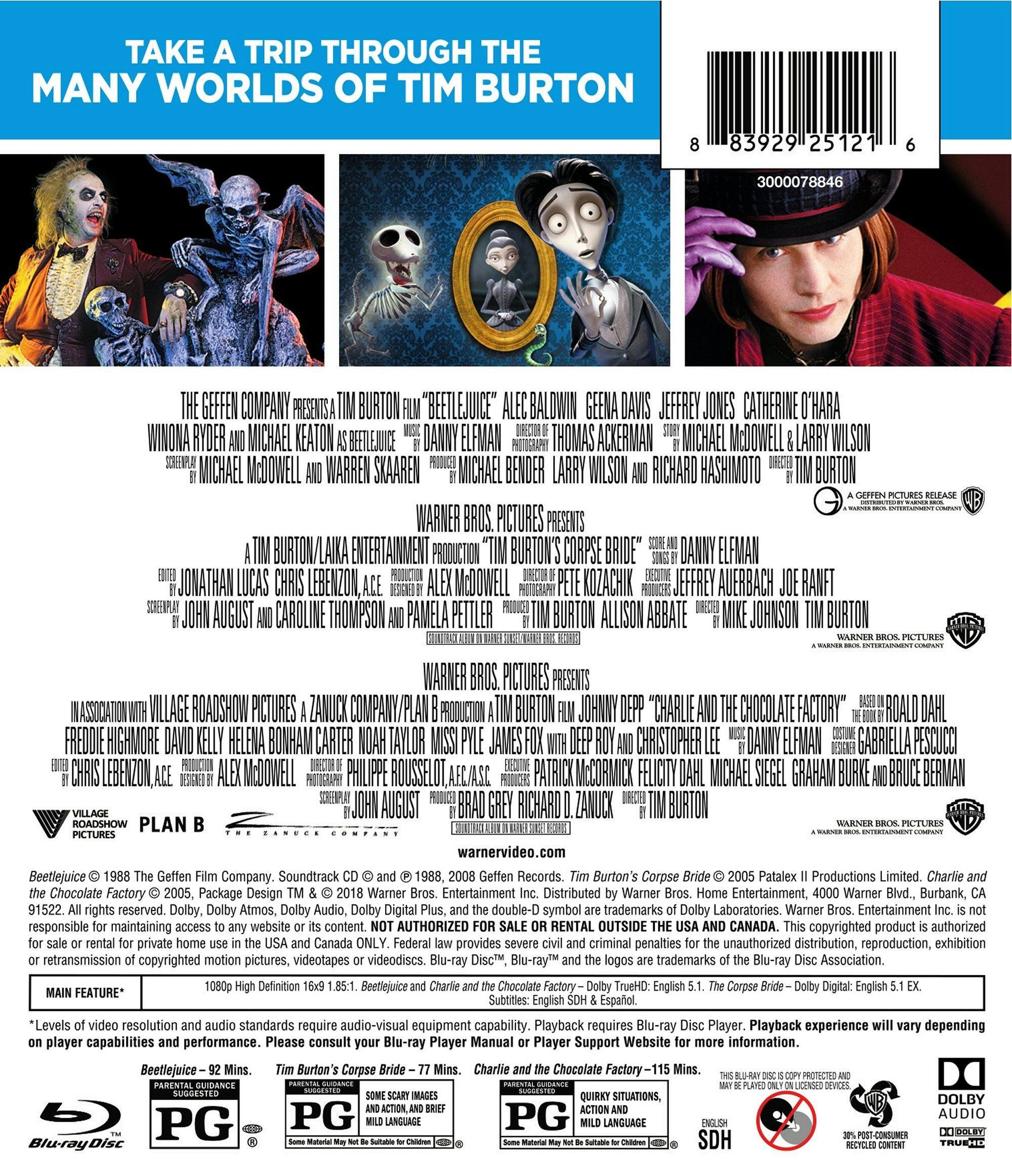 Beetlejuice/Charlie and the Chocolate Factory/Corpse Bride (Box Set ...