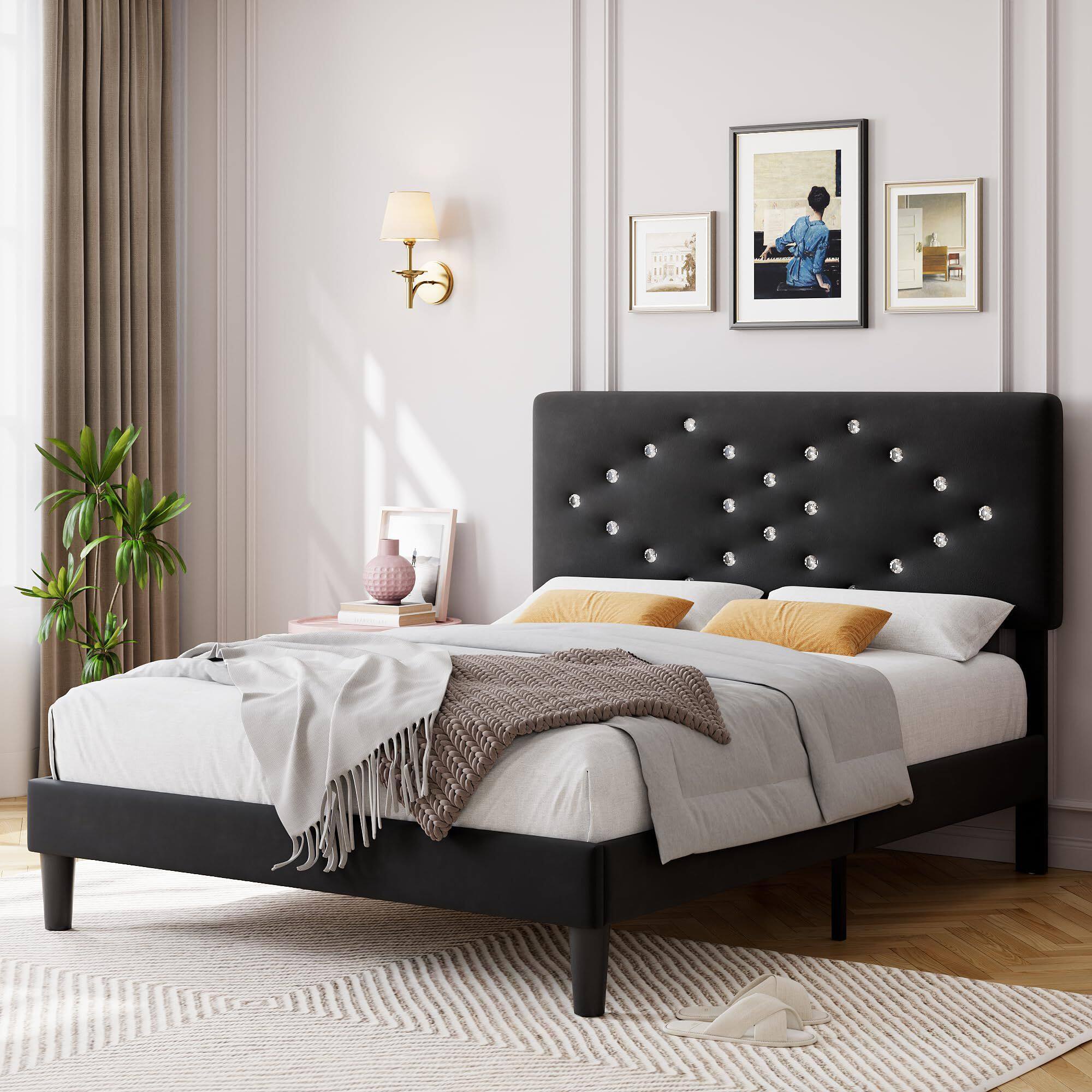 Acekool Velvet Upholstered Bed Frame, Vertical Channel Tufted & Sturdy ...