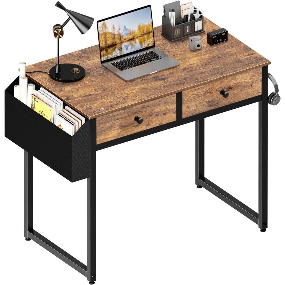 ZUQIETA 31" Computer Desk with 2 Drawers Storage Fabric Drawer & Bag ...