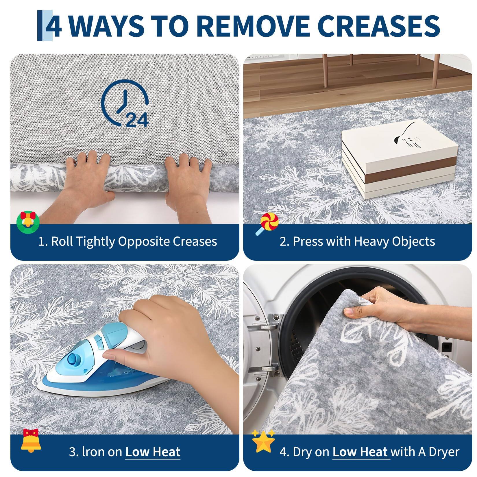 Jojoka 4x6ft Christmas Snowflakes Printed Area Rug Washable Non Slip ...