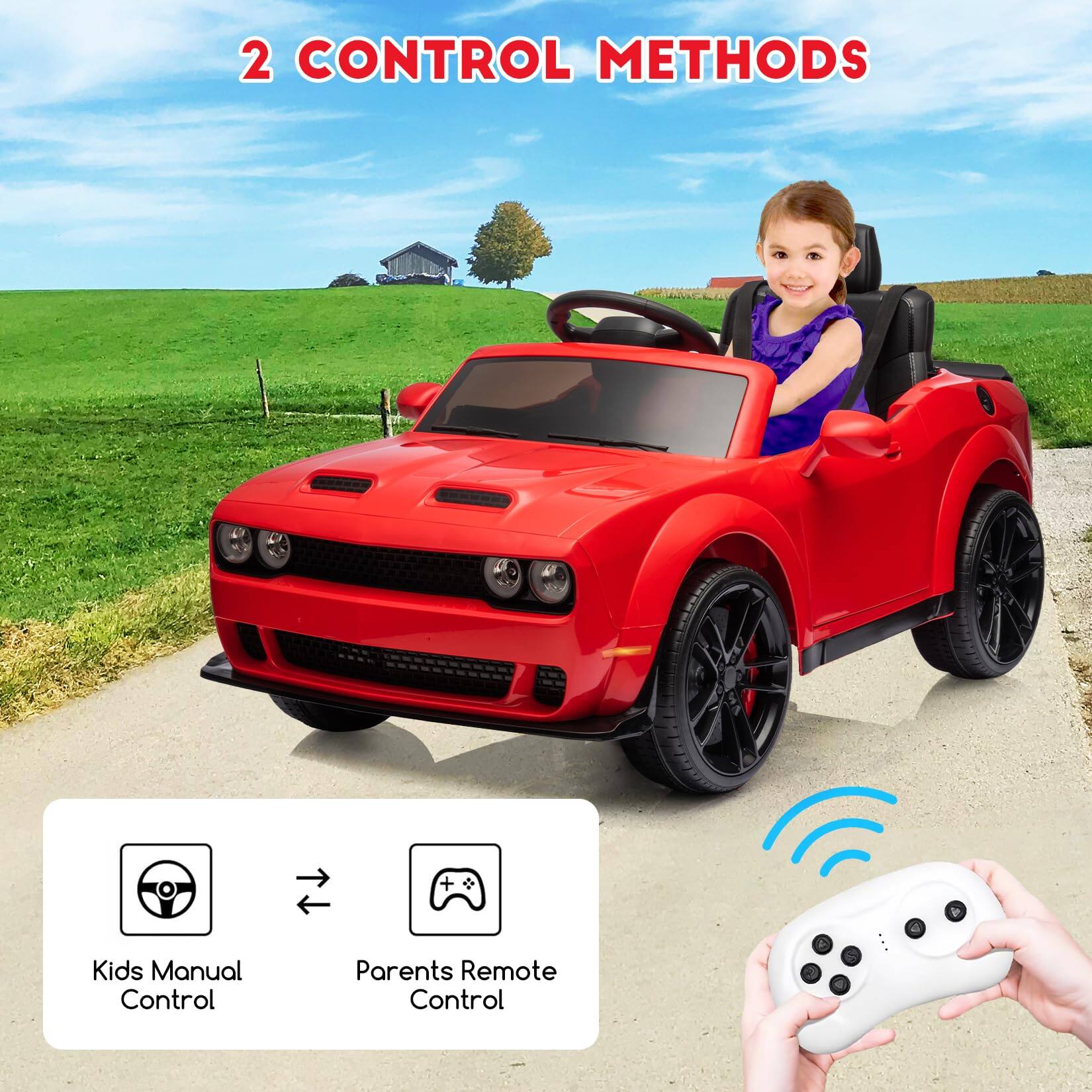 Acekool Licensed Dodge Challenger Kids Electric Car 12V Ride On Car ...