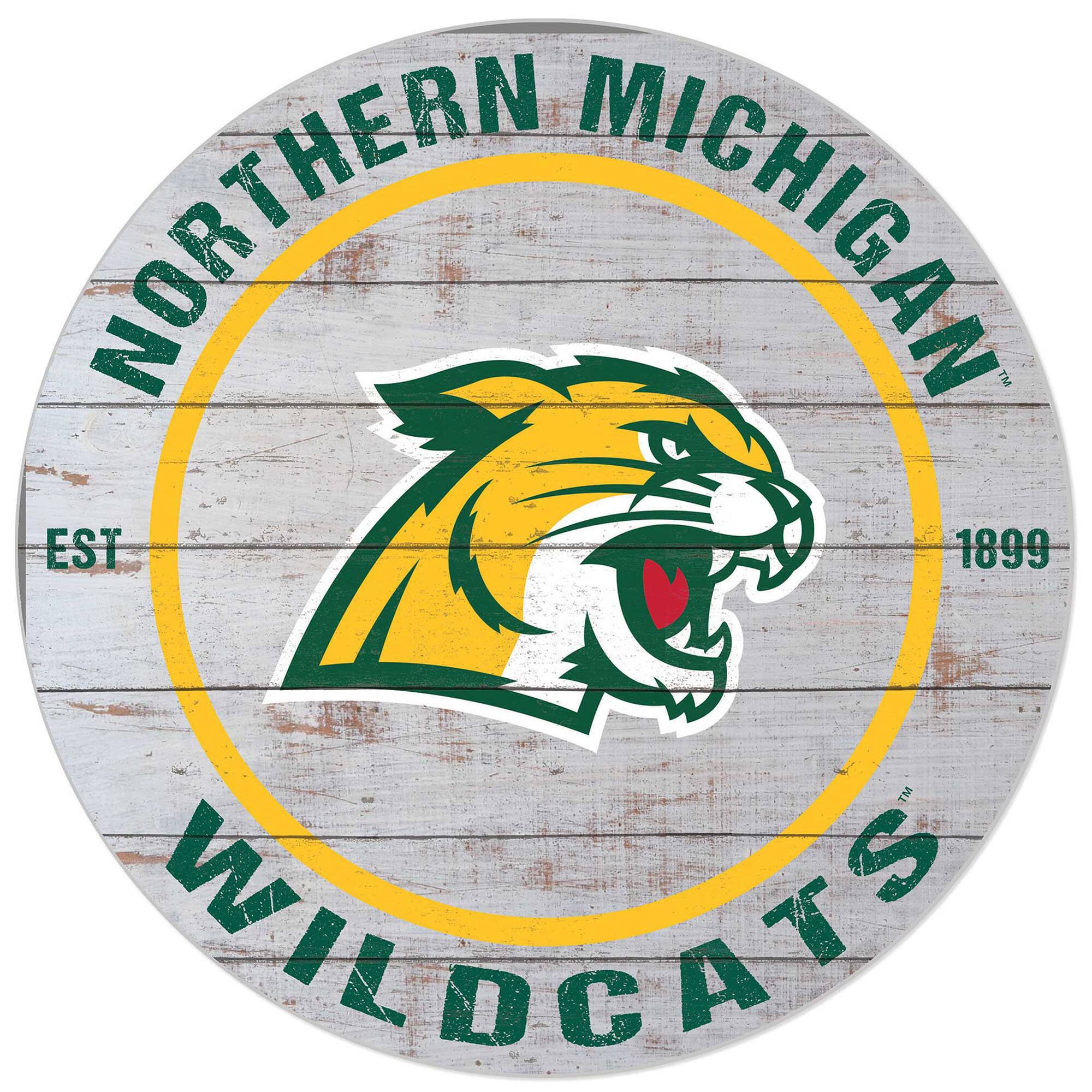 Jardine Northern Michigan Wildcats 20'' x 20'' Indoor/Outdoor Weathered Circle Sign White ...