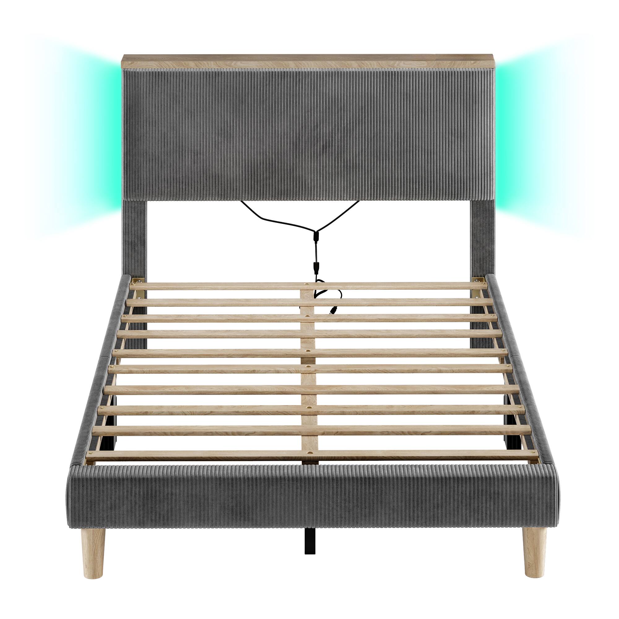 Bestier Upholstered Platform Bed Frame Bed with LED Light & Adjustable ...