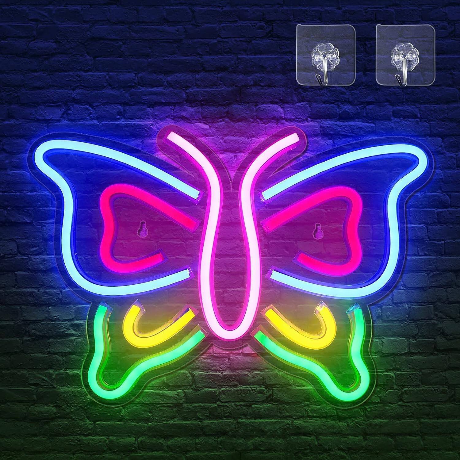 Auledio Butterfly Neon Signs for Wall Decor,Arrinew Decorative LED Neon ...