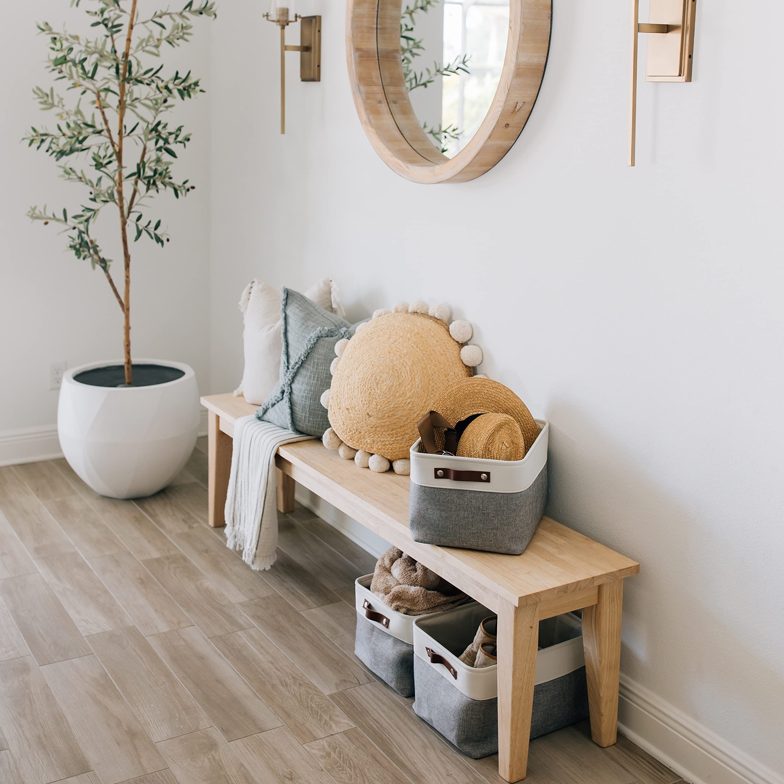 Dapper Styles Fabric Storage Baskets For Shelves 15x11in Closet Bins Cloth Organizing Linen ...