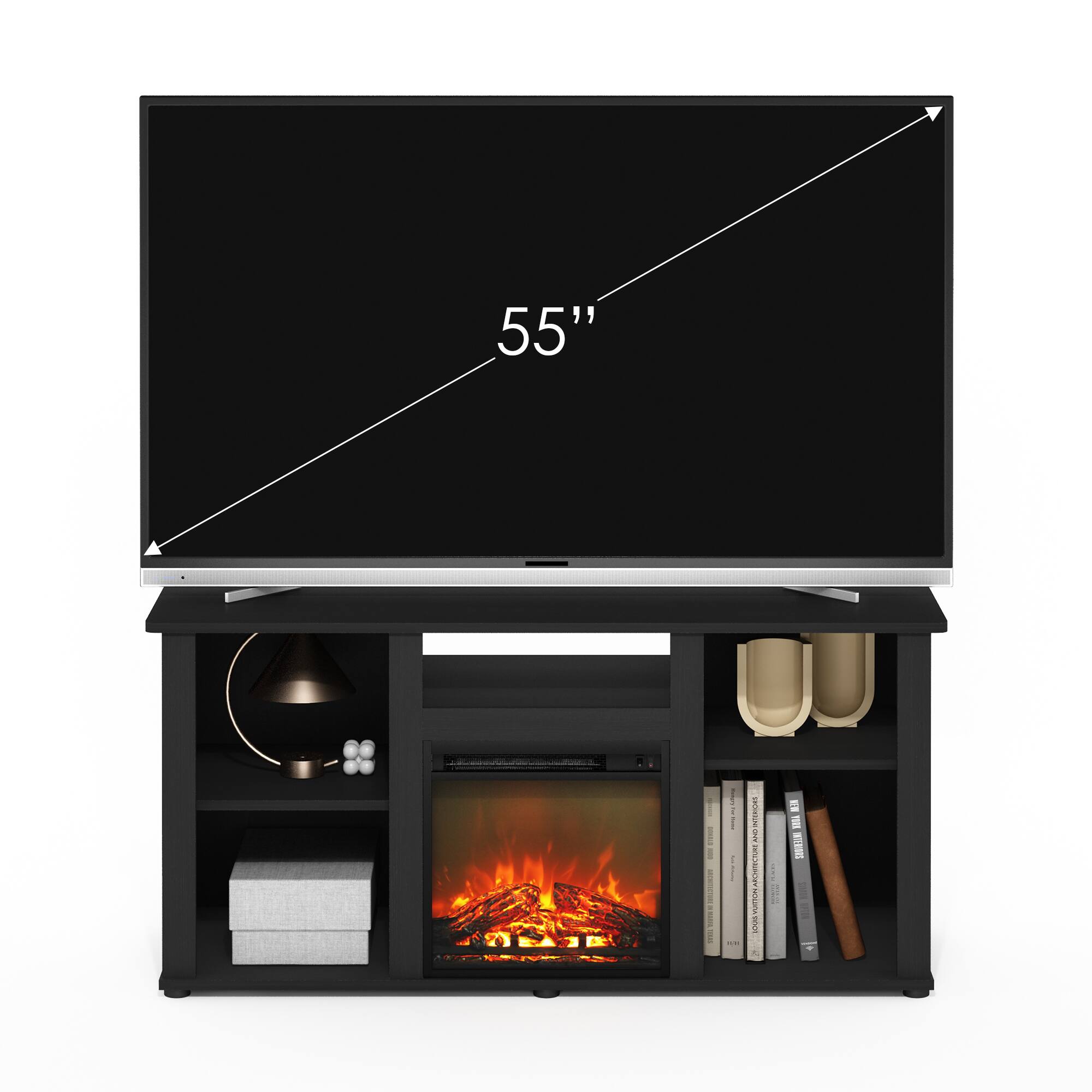 Furinno Jensen Fireplace TV Entertainment Center with Open Storage ...