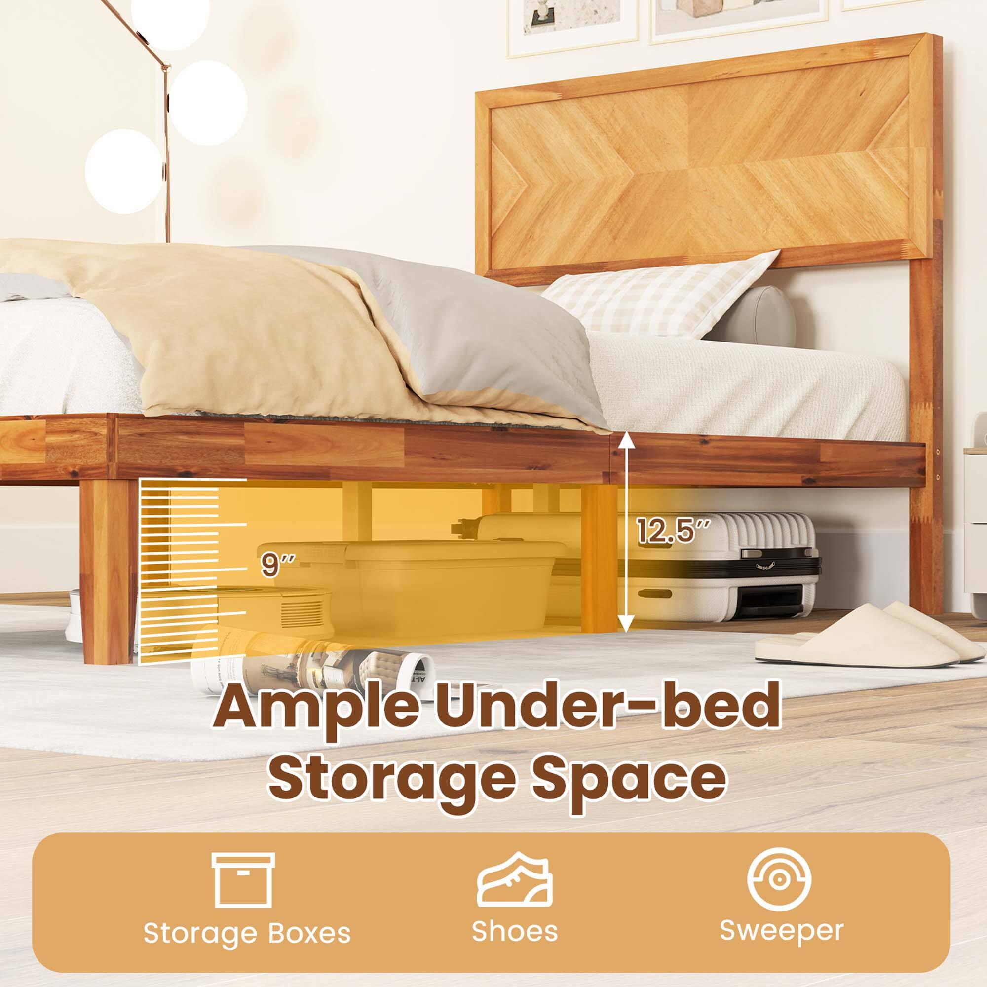 Gymax Twin Size Bed Frame w/Headboard Wooden Slats Support 9'' Under ...