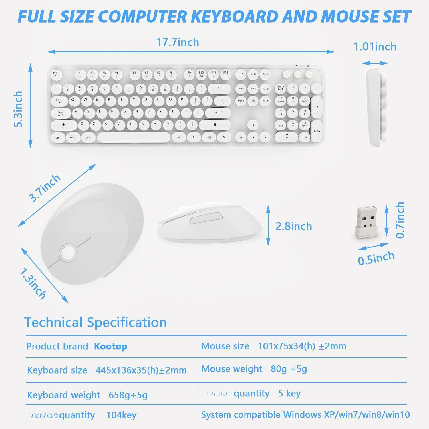 Pacoar Cade Wireless Mouse Combo 104 Keys Cute Colorful With Number Pad ...