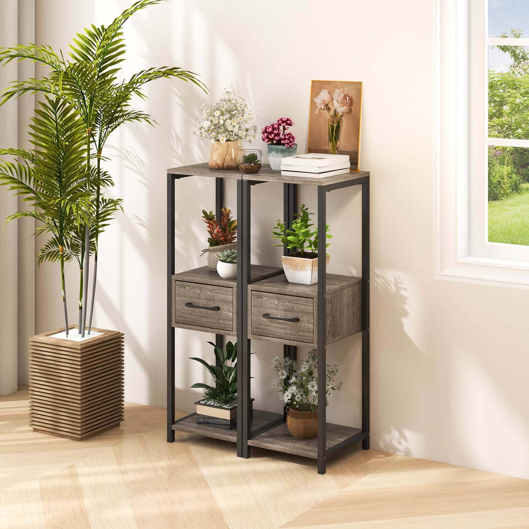 Costway 1 Pack 3 Tier Tall Metal Plant Stand Indoor Plant Table with ...