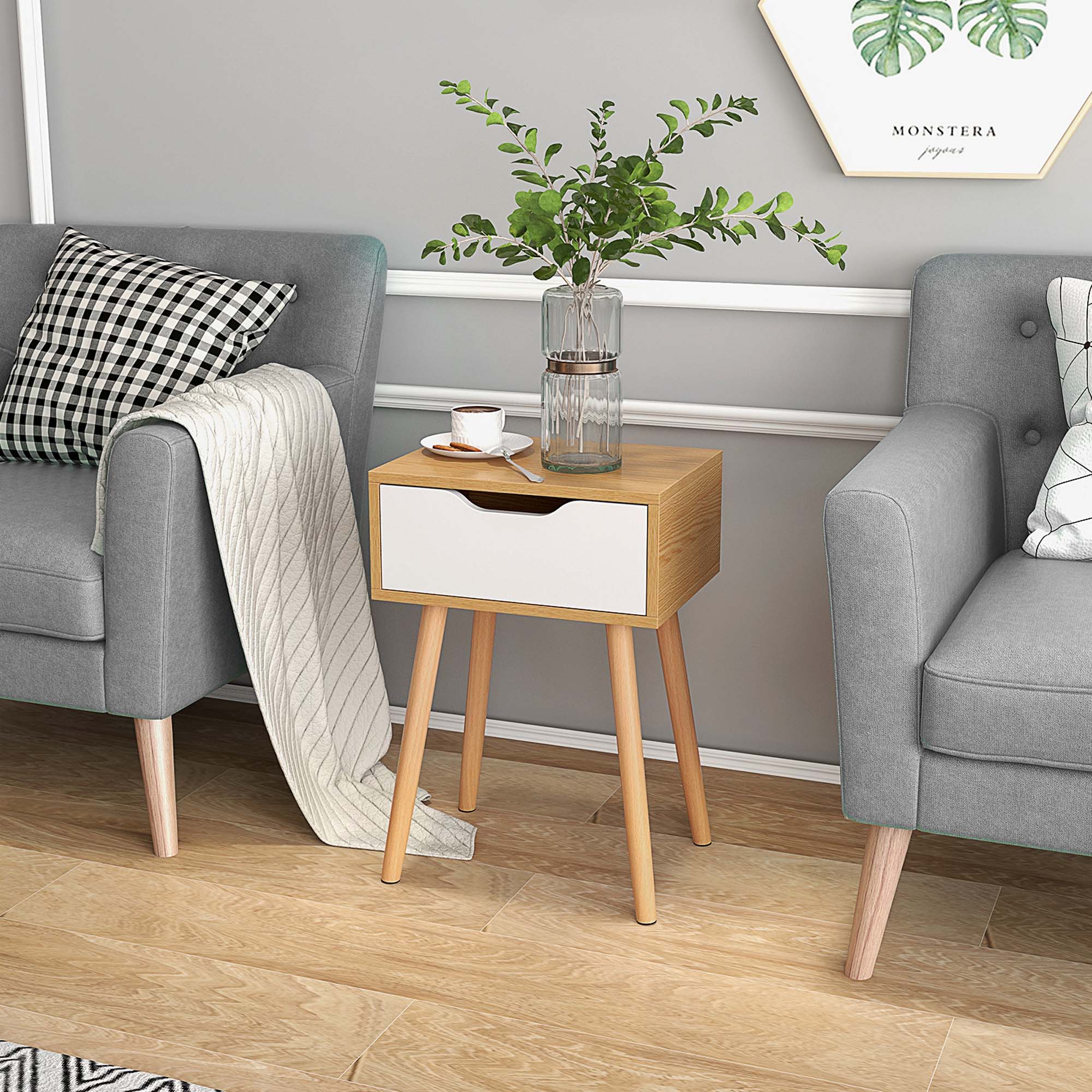 Costway 2PCS Nightstand End Side Sofa Table Storage Drawer Living Room ...