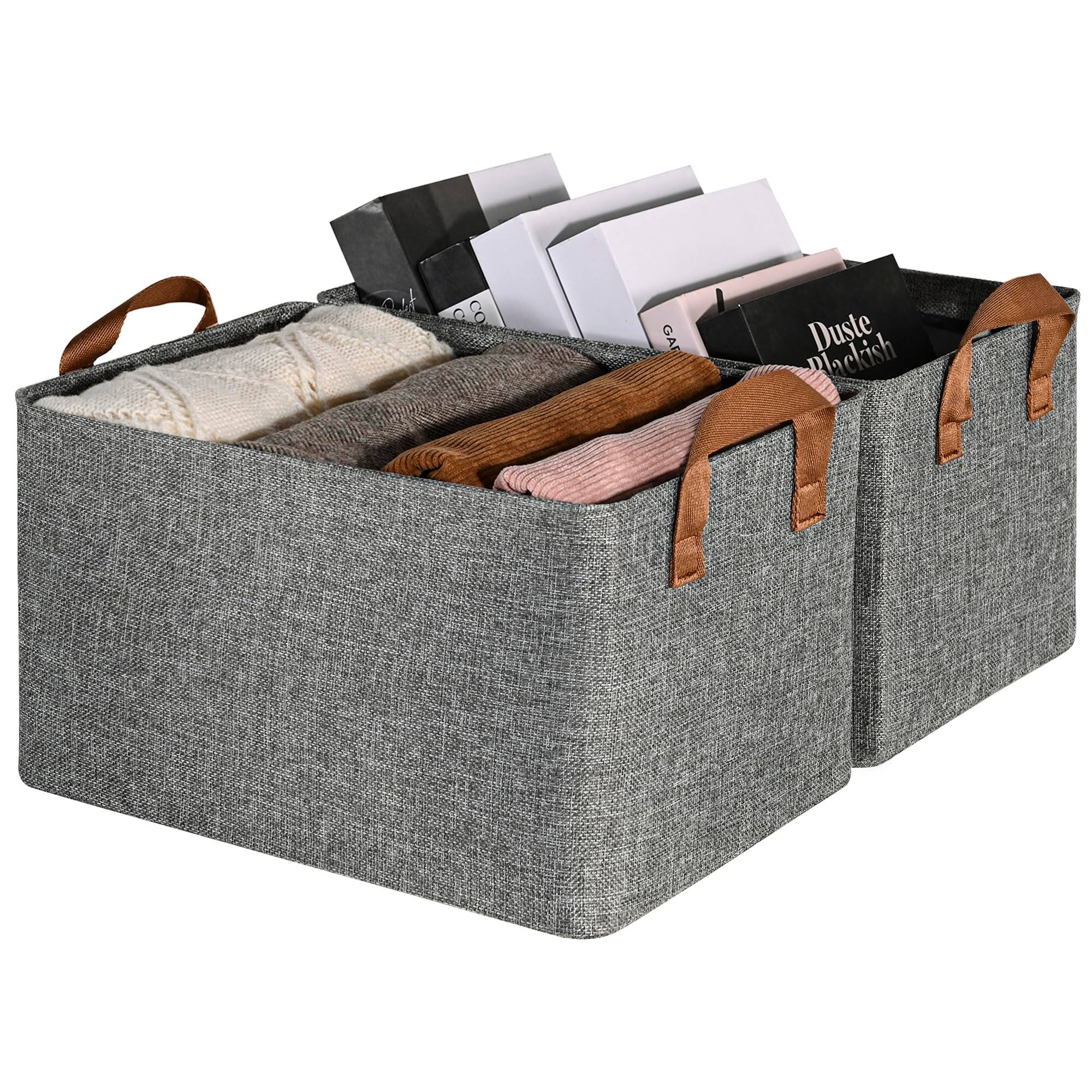 Dapper Styles Closet Storage Baskets Collapsible Fabric Bins With Metal ...
