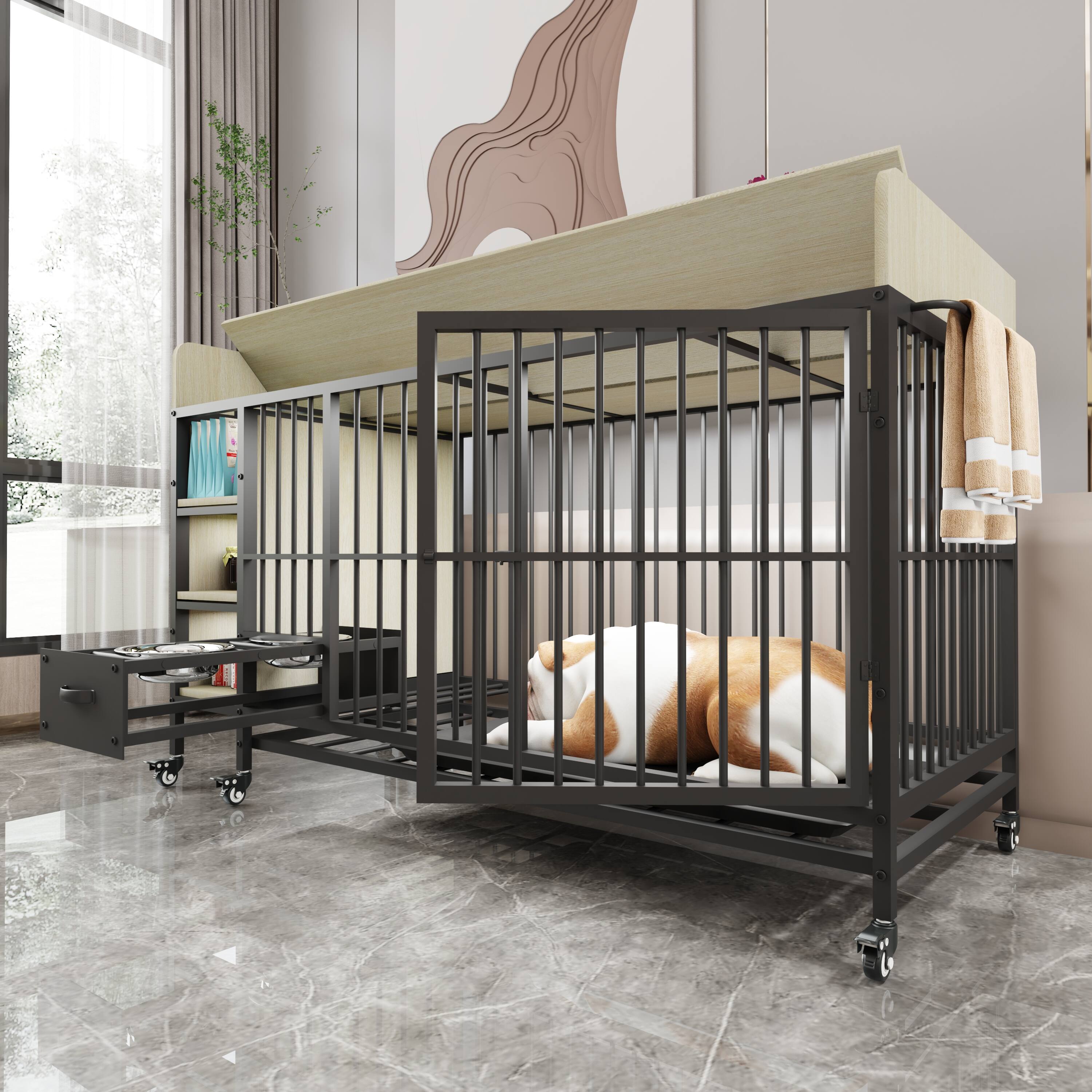 APRILSOUL Large pet cage with storage rack drawers with stainless steel ...