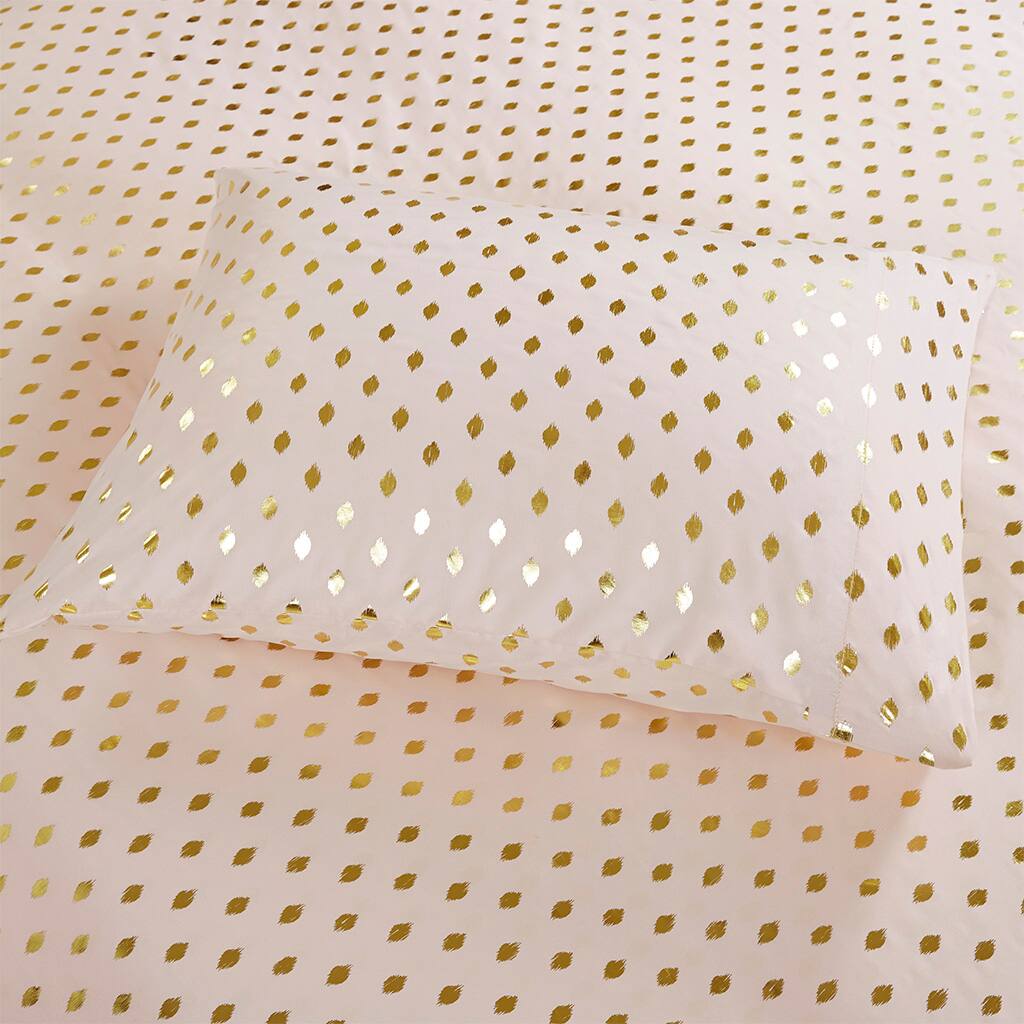 Gracie Mills Juniper Metallic Ikat Dot Printed Sheet Set Blush/Gold ...