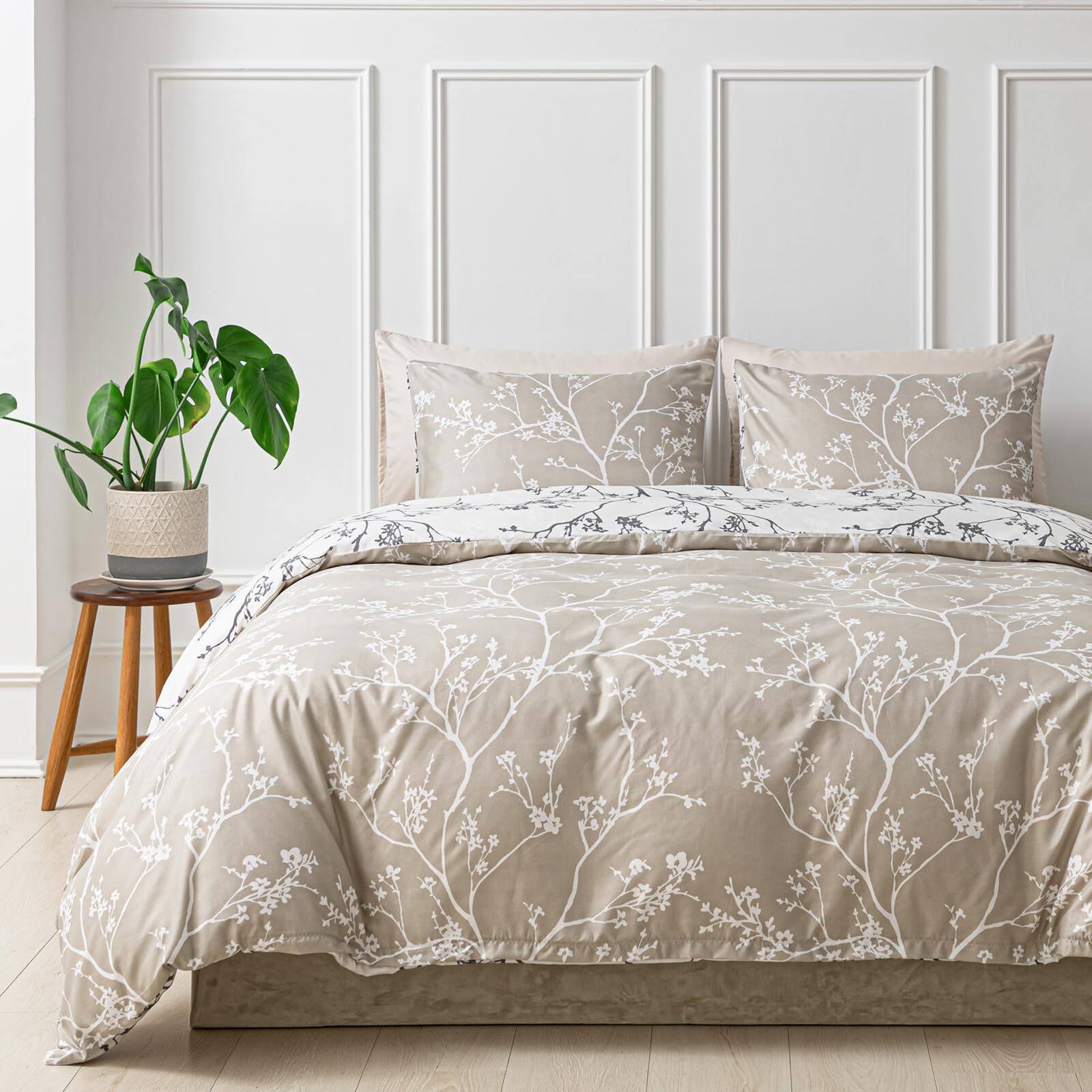Comfort Essence - Floral Duvet Cover Plant Flowers Pattern Bedding Set ...