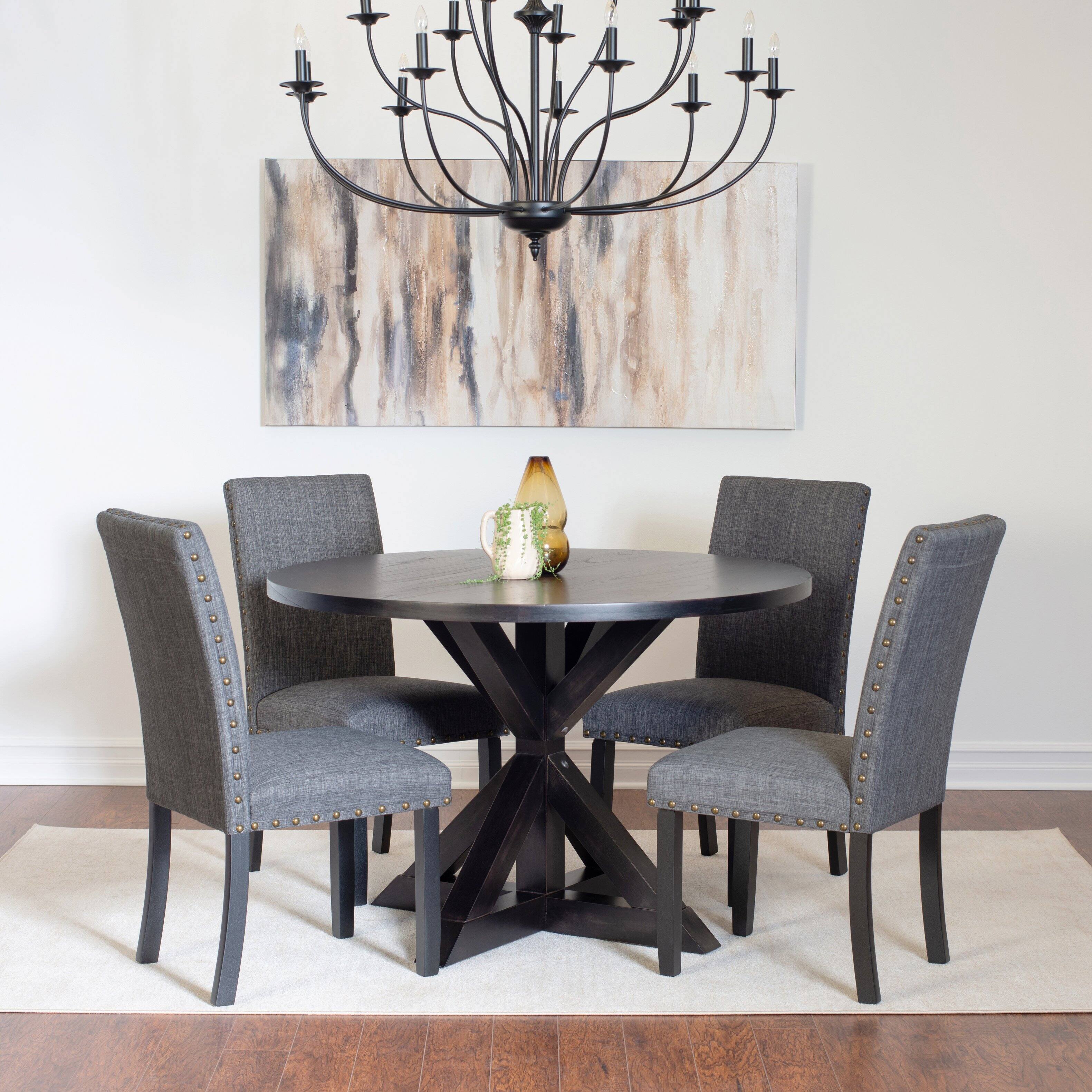 TinyHomie 5 piece Dining Set Cross Buck Dining Table with 4 Stylish ...