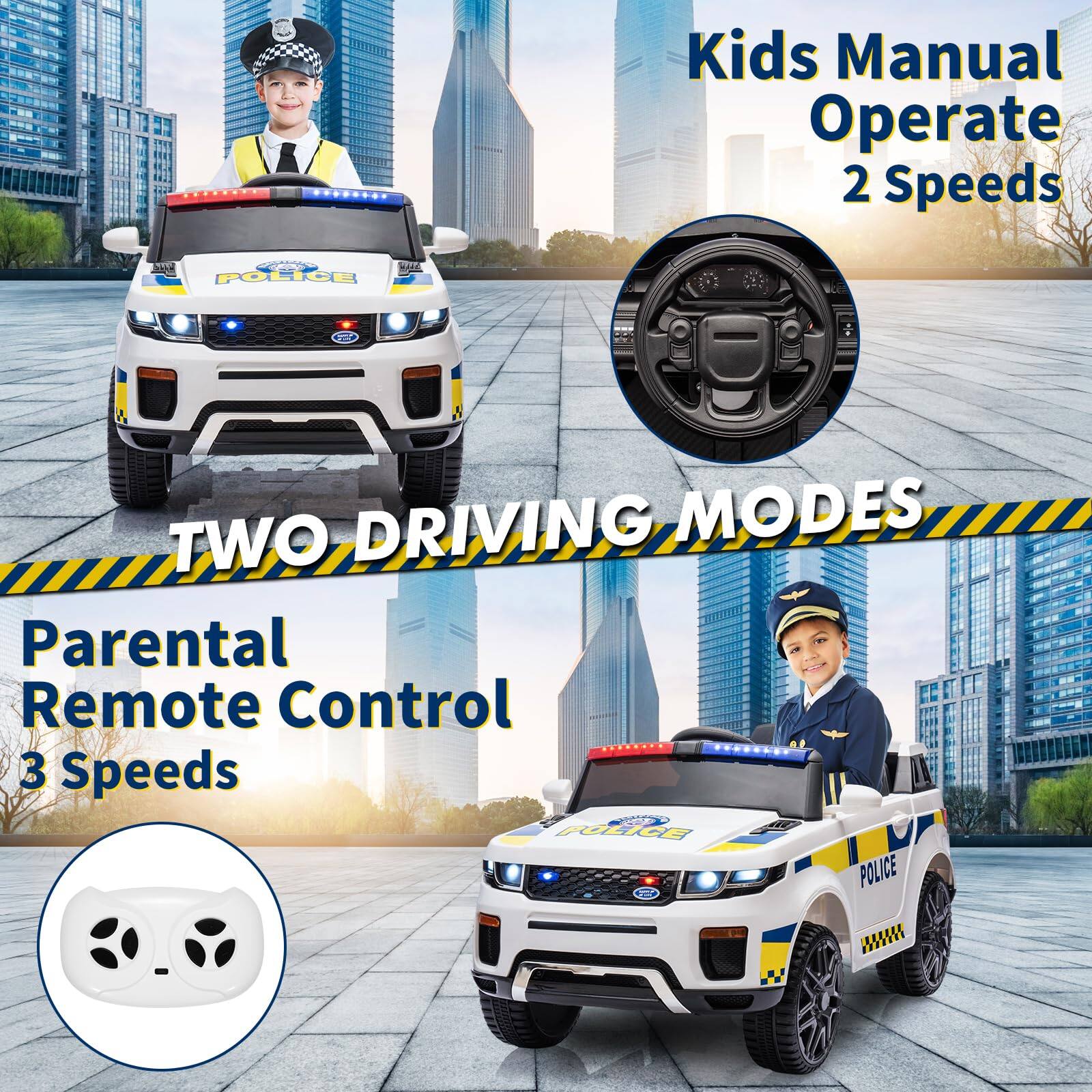 GARVEE 12V Kids Electric Police Car with Remote Control, Dual 30W ...