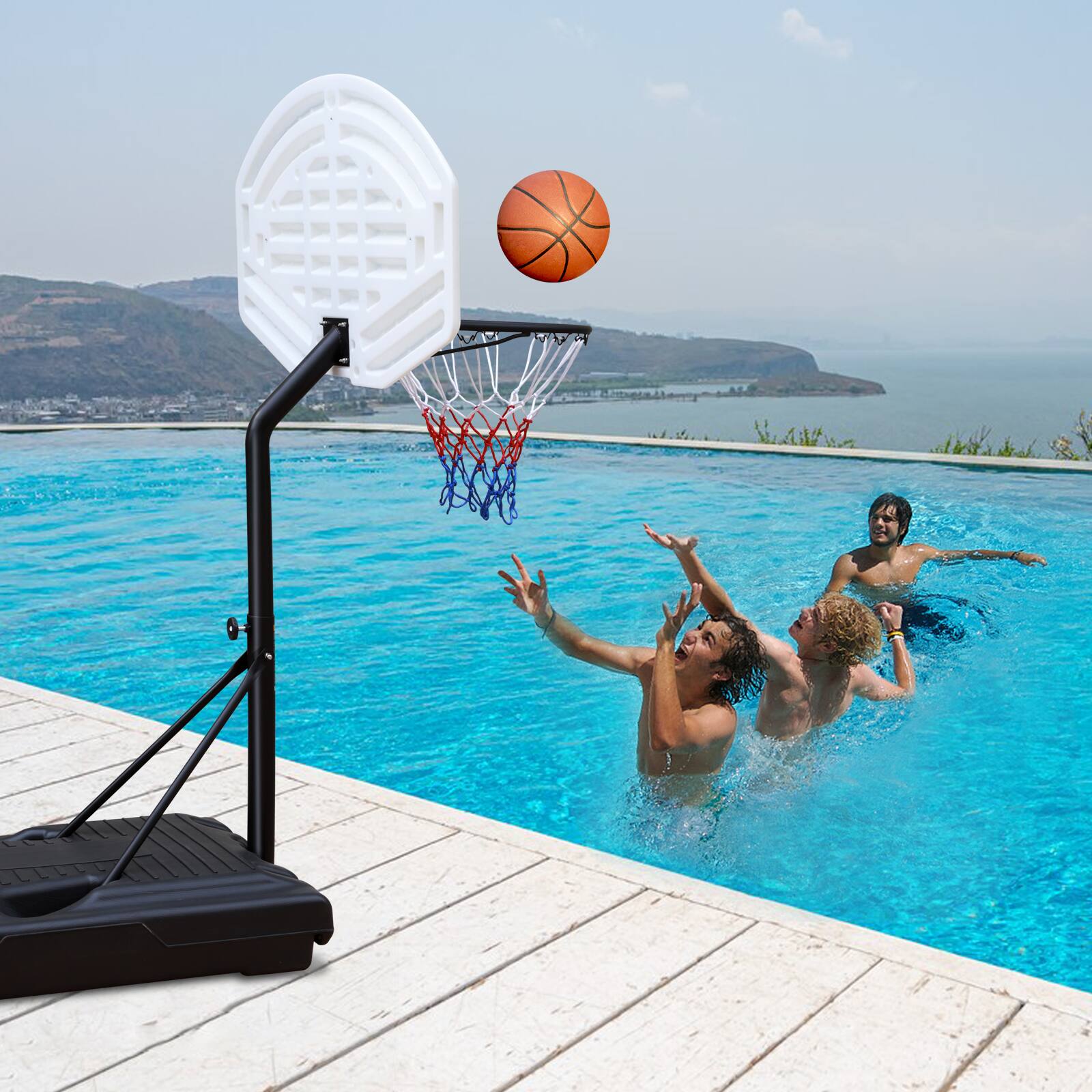 ELEMENT ACE Portable Adjustable Height Poolside Basketball Hoop System ...