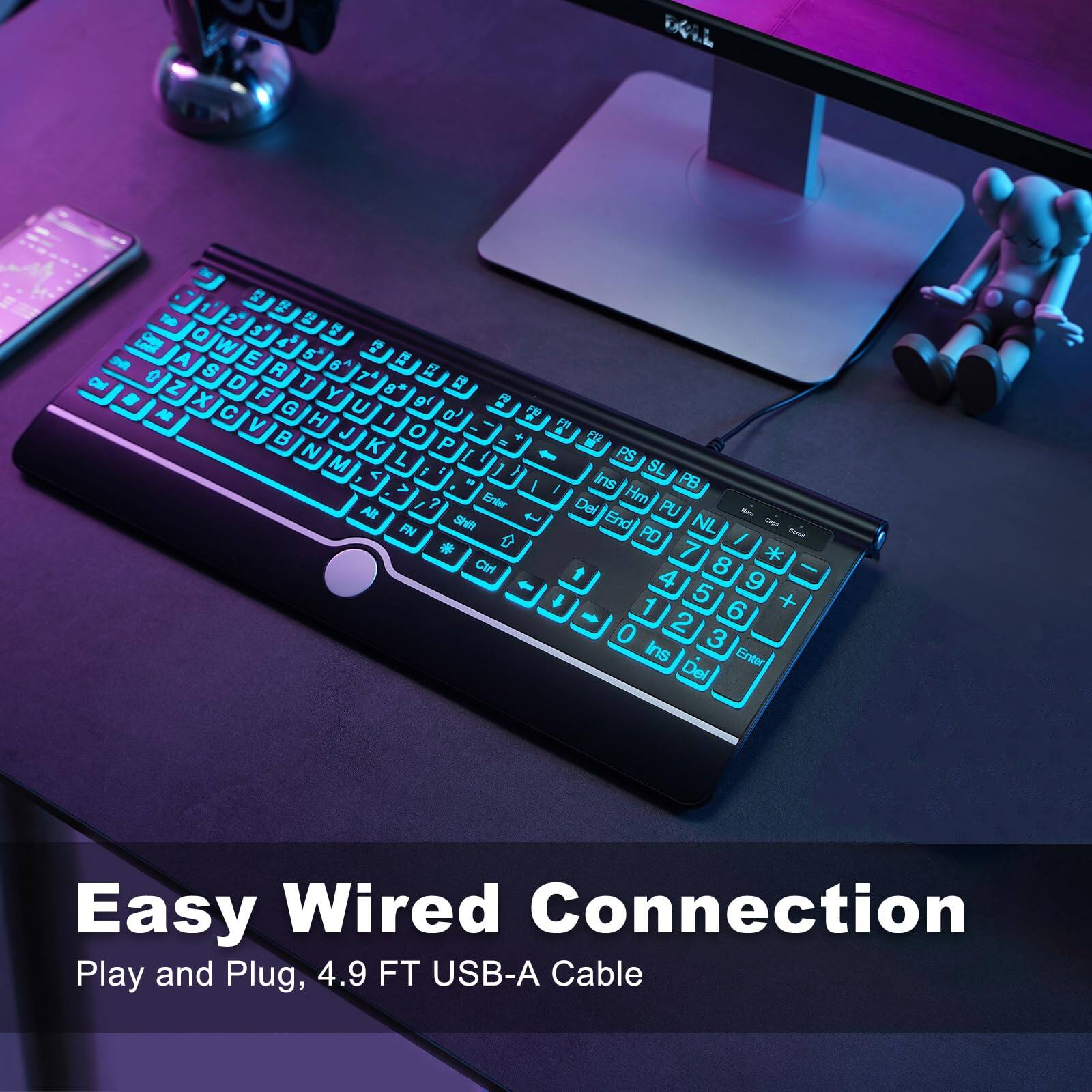 COTTAGE Large Print Backlit Computer 7 color With Wrist Rest Usb Plug ...