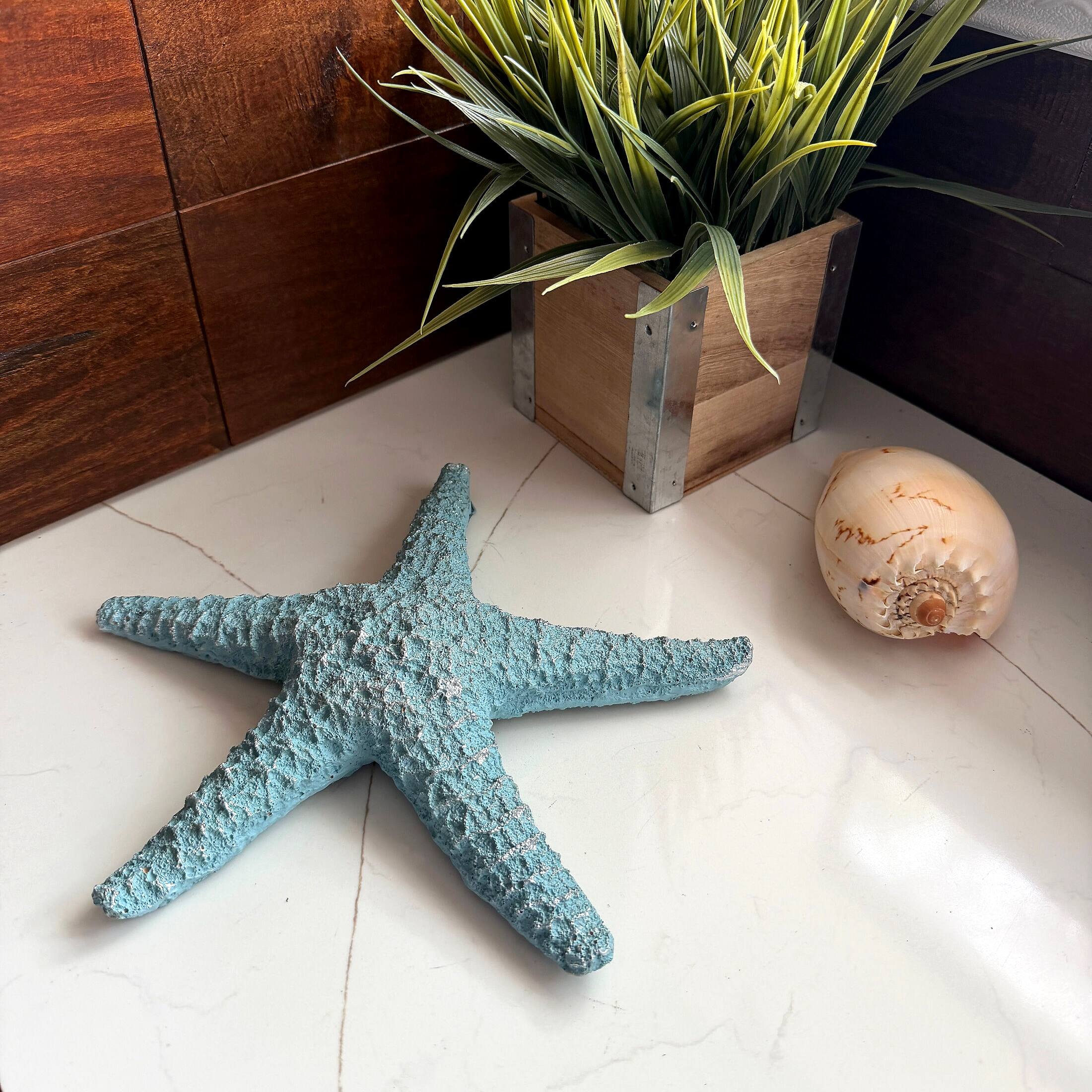 Zeckos Set of 3 Coastal Starfish Wall Sculptures Blue Aqua White Resin ...