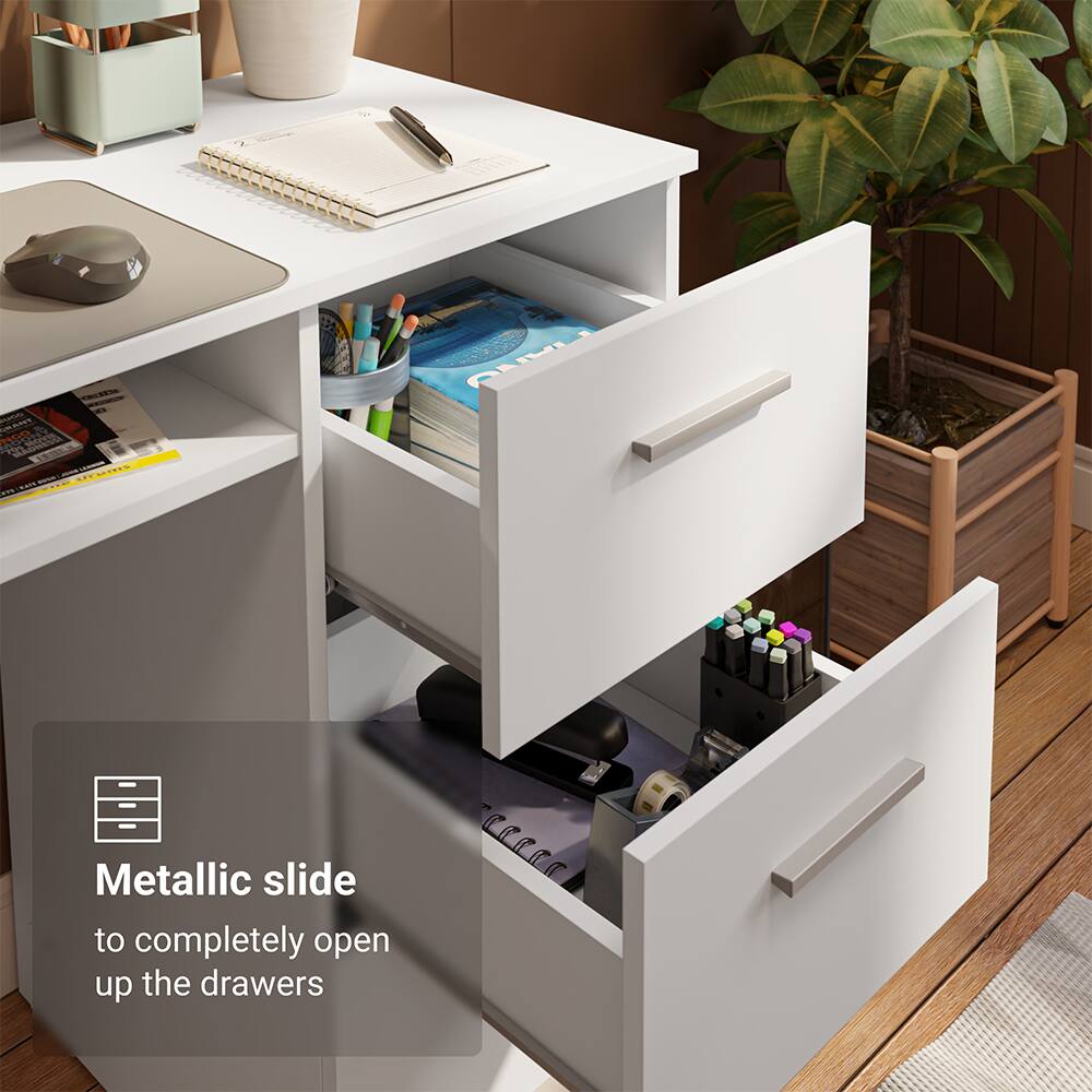 Madesa Computer Desk 53 Inch with 3 Drawers 1 Door and 1 Storage Shelf ...