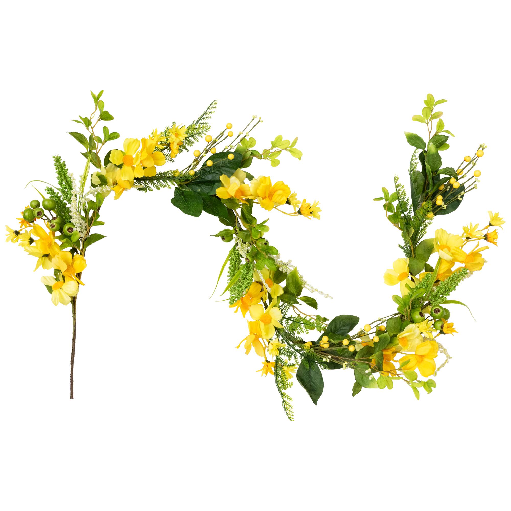 Northlight 5' Daisy and Berry Floral Spring Garland Yellow 34769236 ...