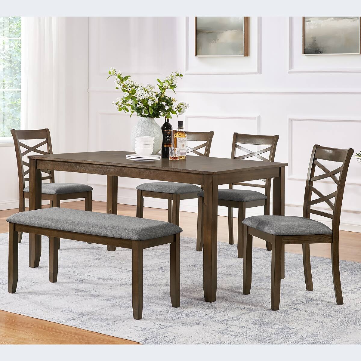 Loheer 6 Piece Dining Table Set for 6, Rectangular Table with Chairs ...