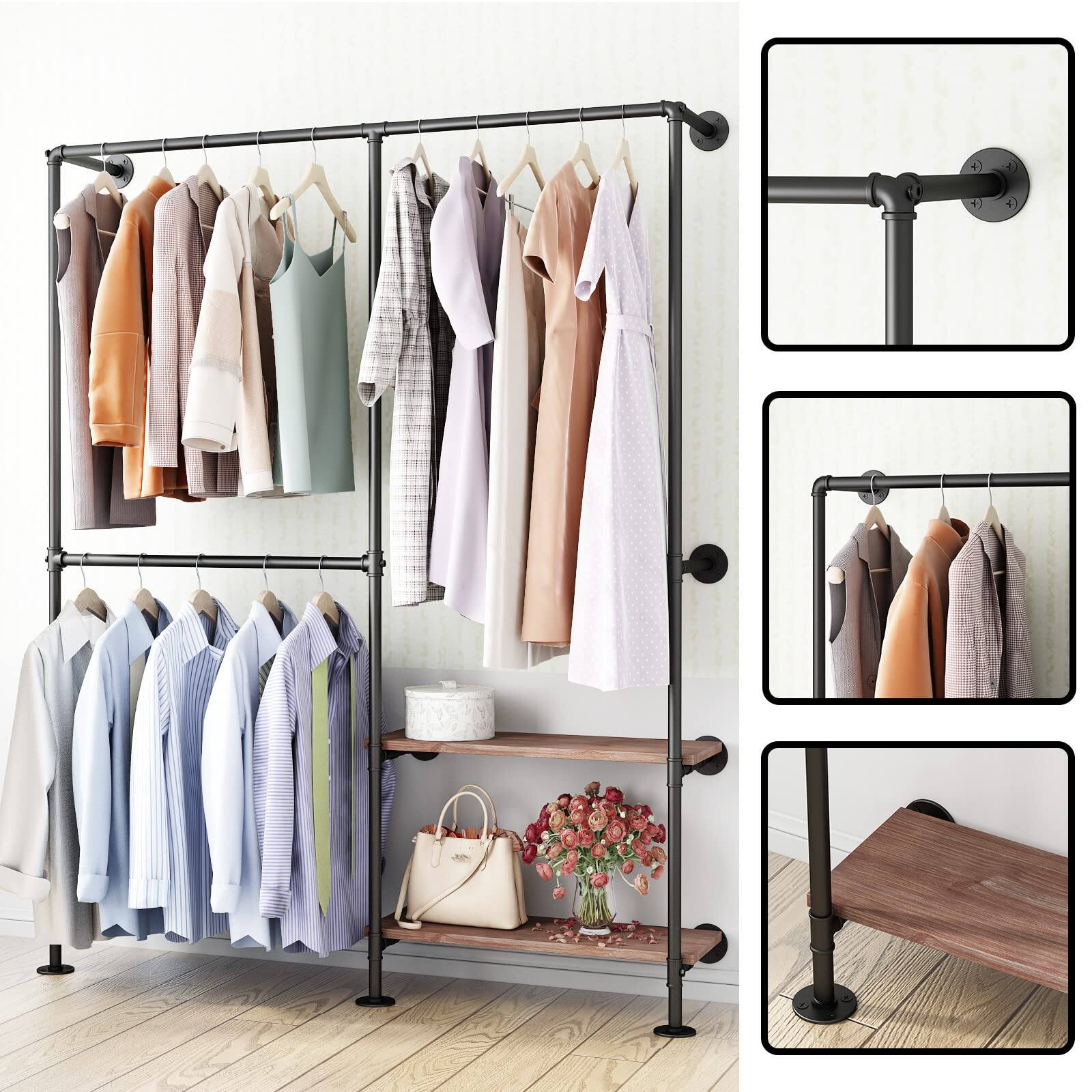 Hirose Alice Industrial Pipe Clothes Racks with Shelves Industrial Pipe ...
