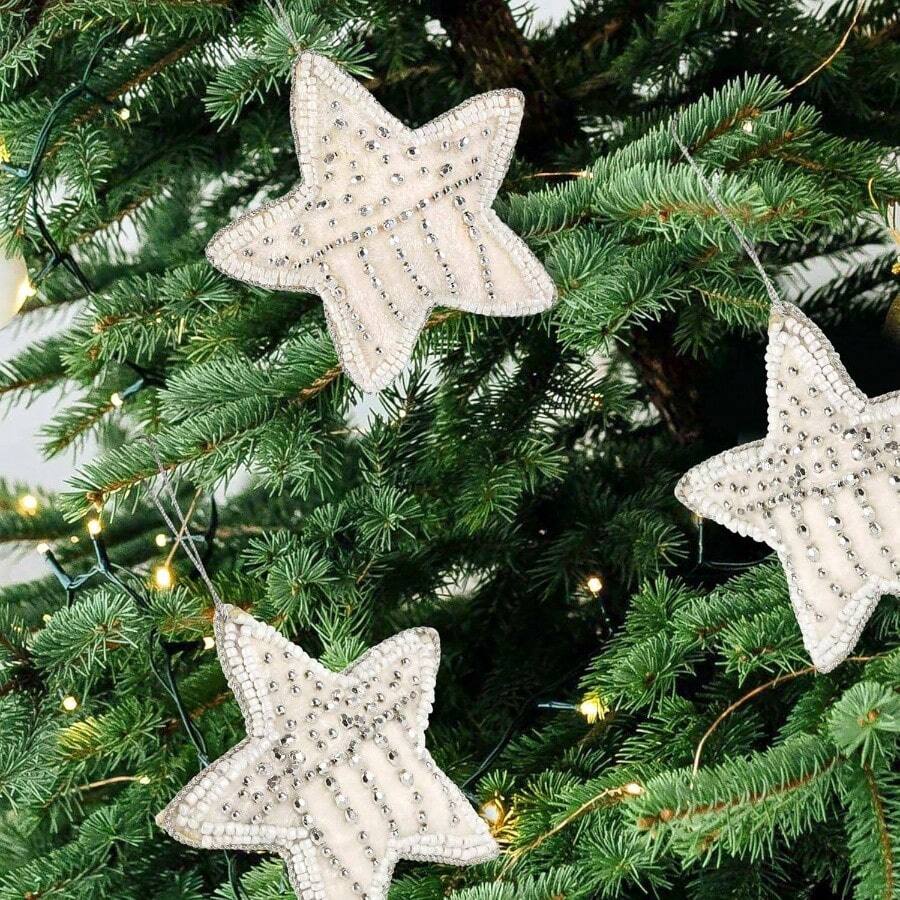 Live At Space Beaded Hanging Ornaments with Twine Set of 6 White ...