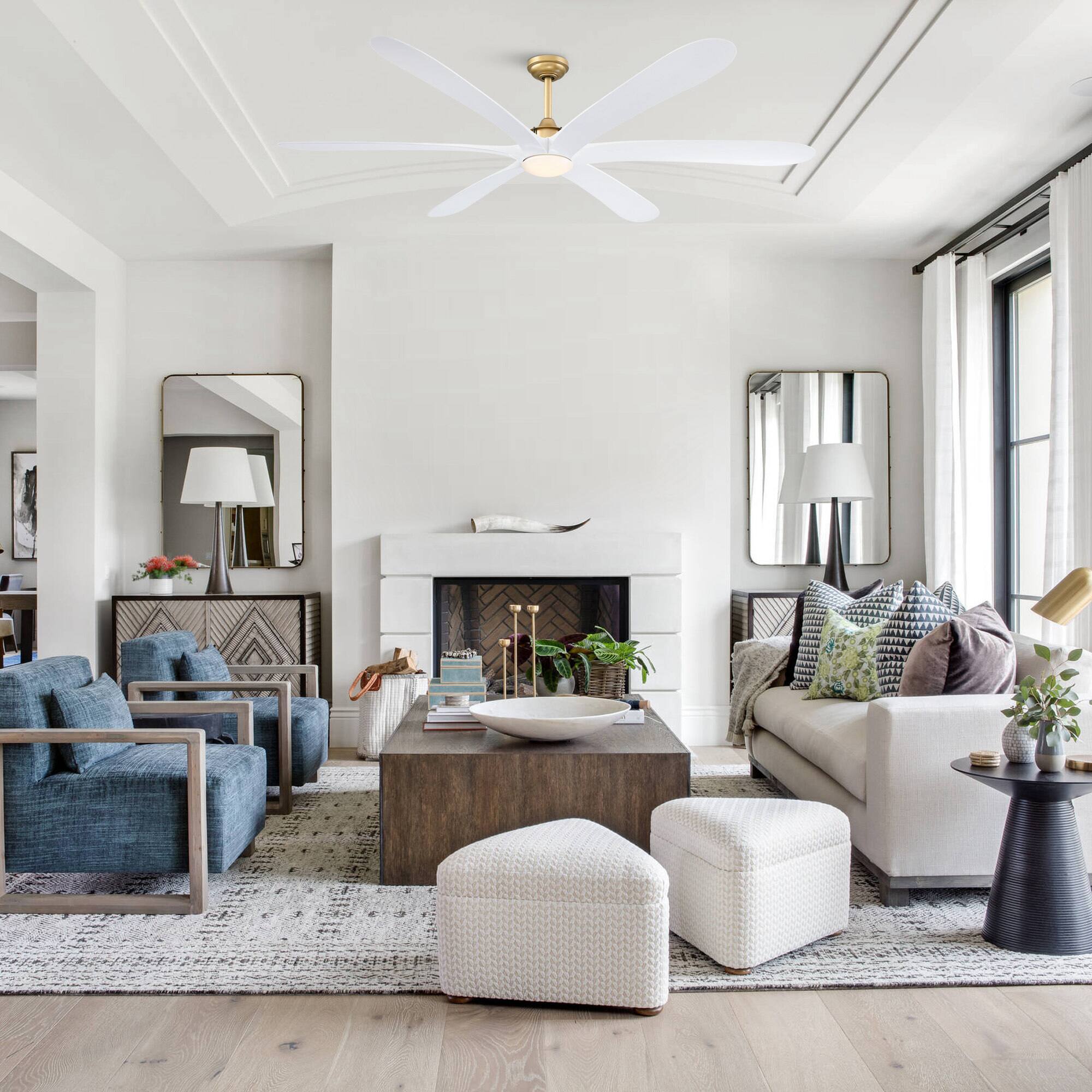 Parrot Uncle 72" Modern Farmhouse Indoor DC Motor White 6 Blade Ceiling ...