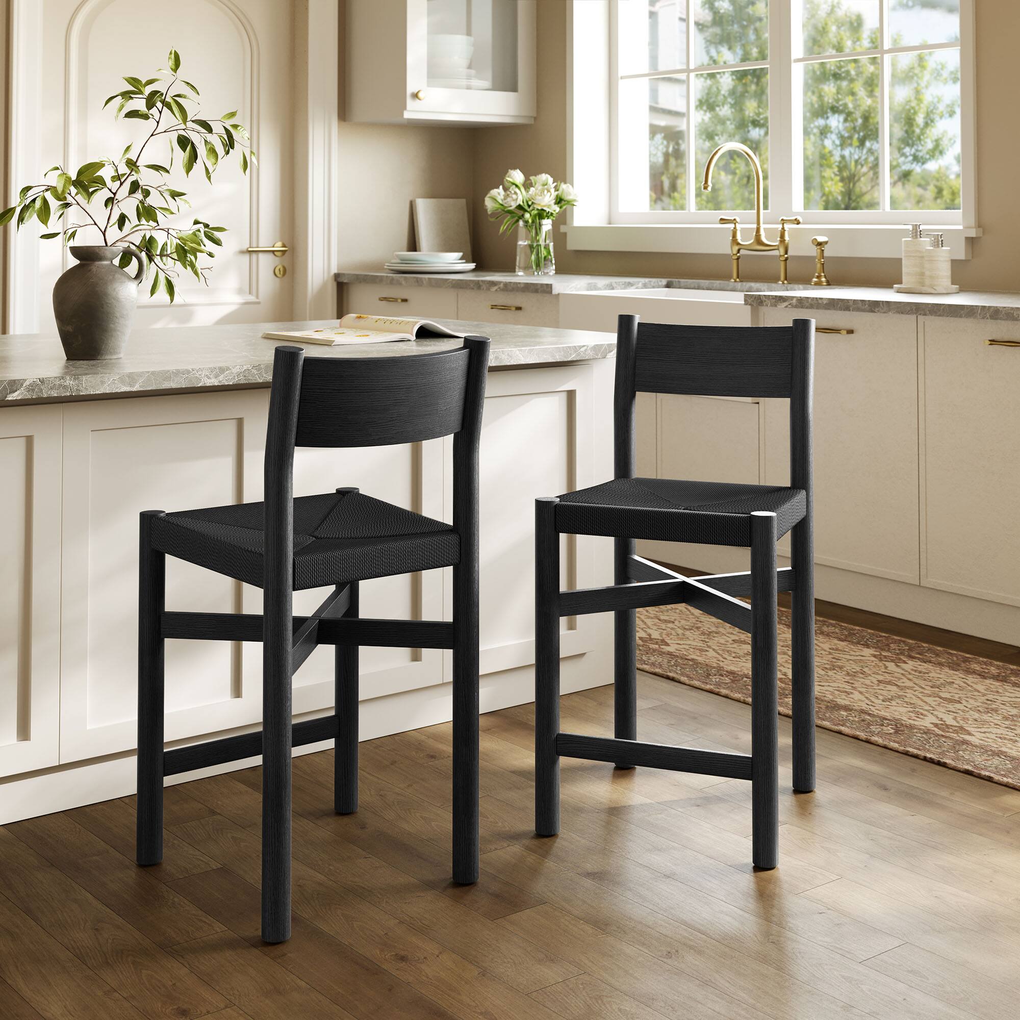 Alvia Wood Counter Stool With Woven Seats Set of 2 by Modway Black EEI ...