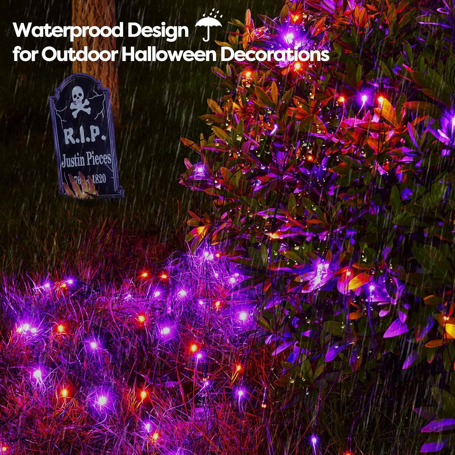 Schertz 200LED Solar Halloween Net Lights, Orange & Purple, 8 Modes ...