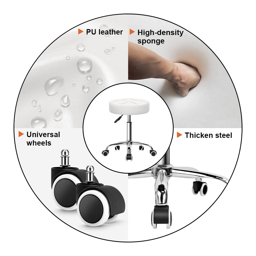 KKTONER Round Rolling Stool Chair PU Leather Swivel Drafting Salon Stools with Wheels Office ...