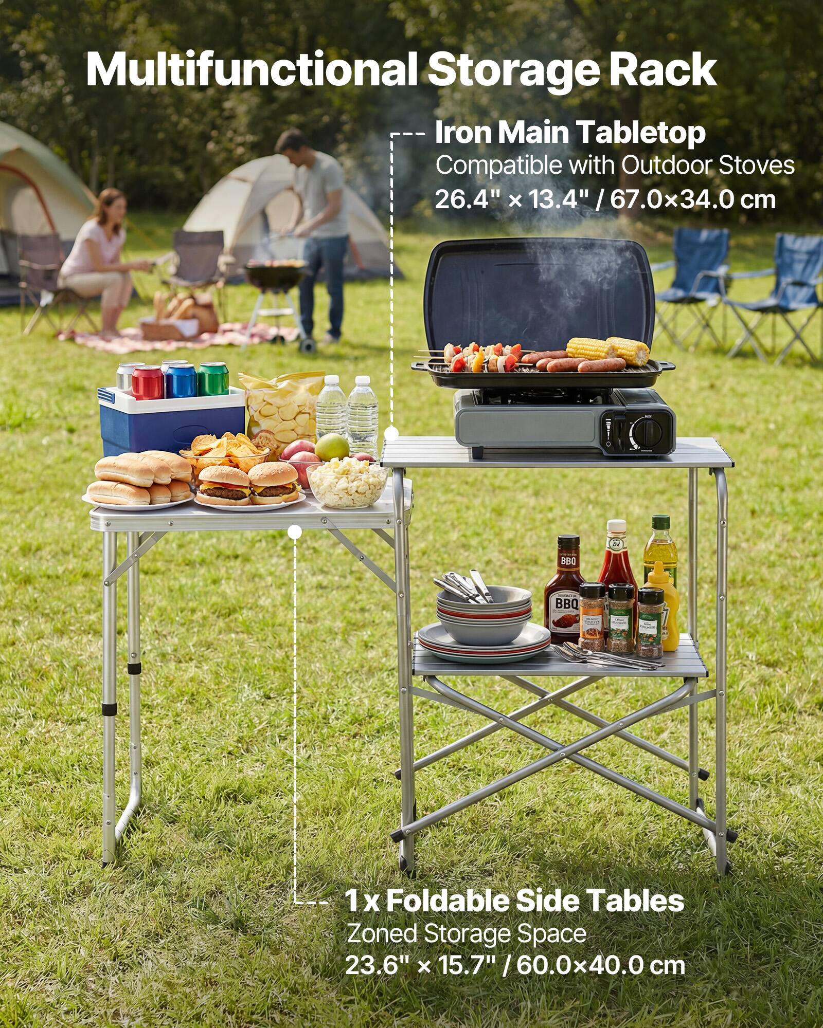 VEVOR Camping Kitchen Table, Slim Fold Cook Station, Portable Folding ...
