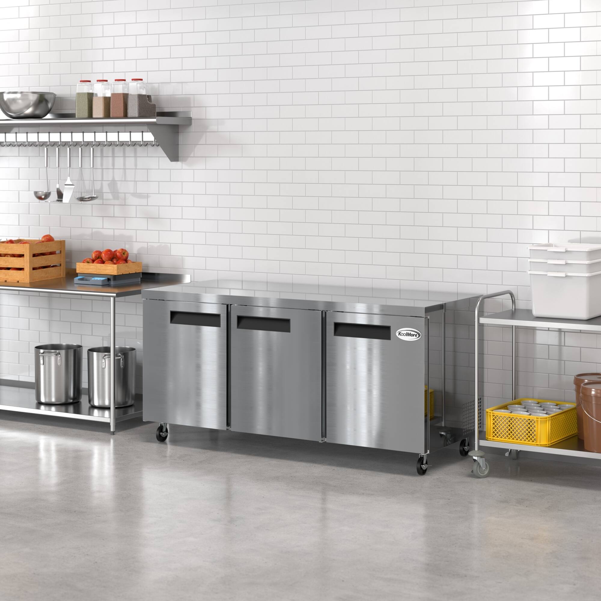 Koolmore 72 in. Three Door Commercial Undercounter Refrigerator 18 cu ...
