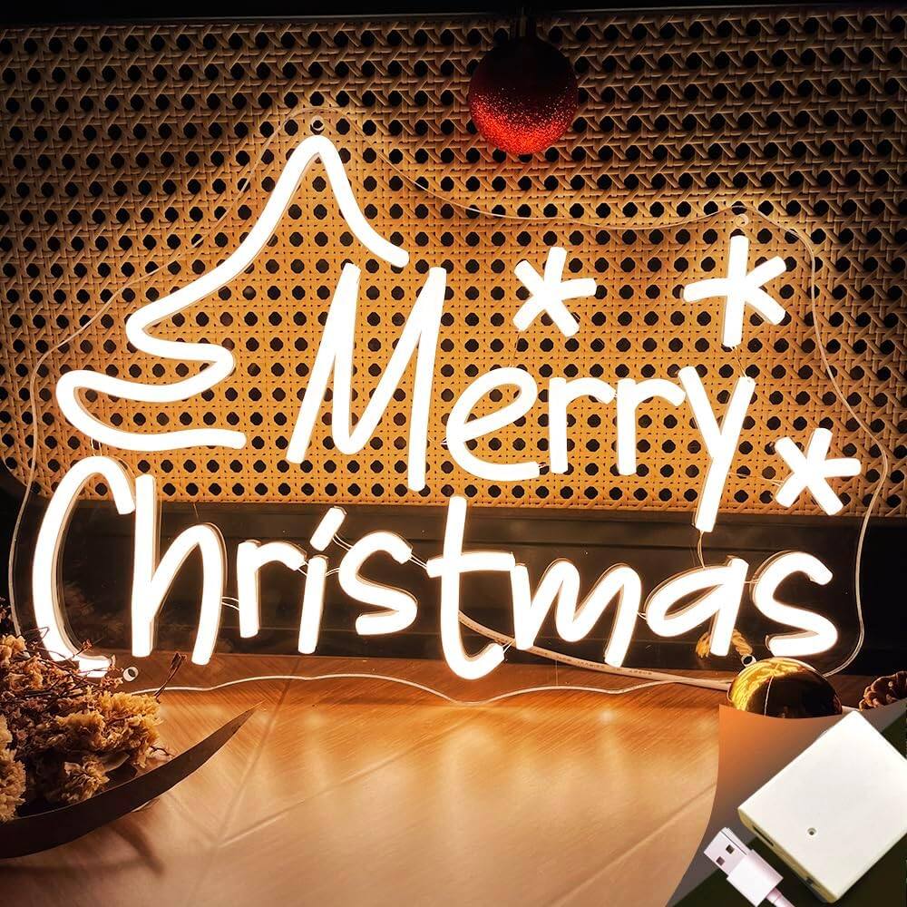 Auledio Merry Christmas Neon Signs USB Powered LED Chrismas Neon Sign ...