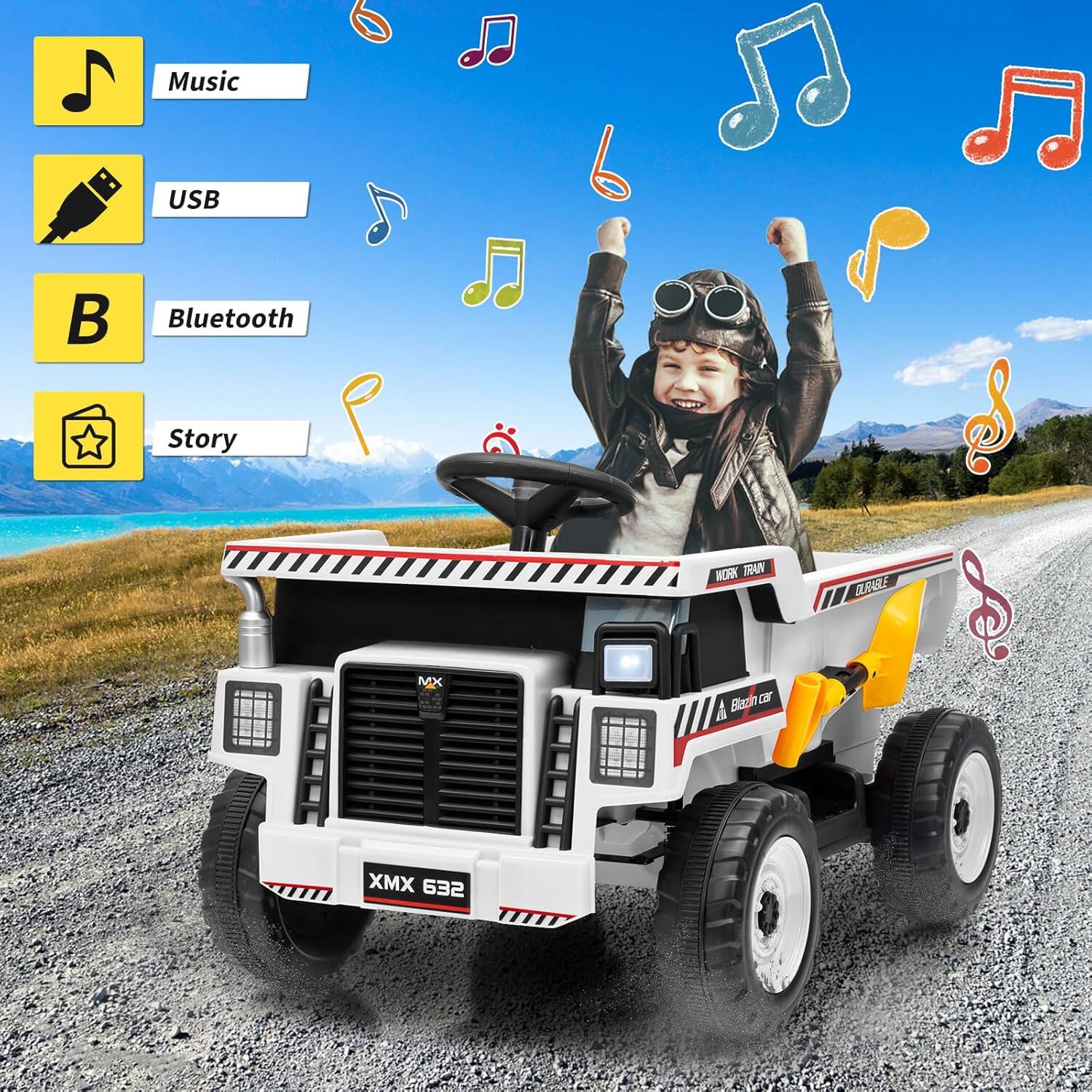 Acekool 12V Kids Ride On Dump Truck, Electric Construction Vehicle with ...