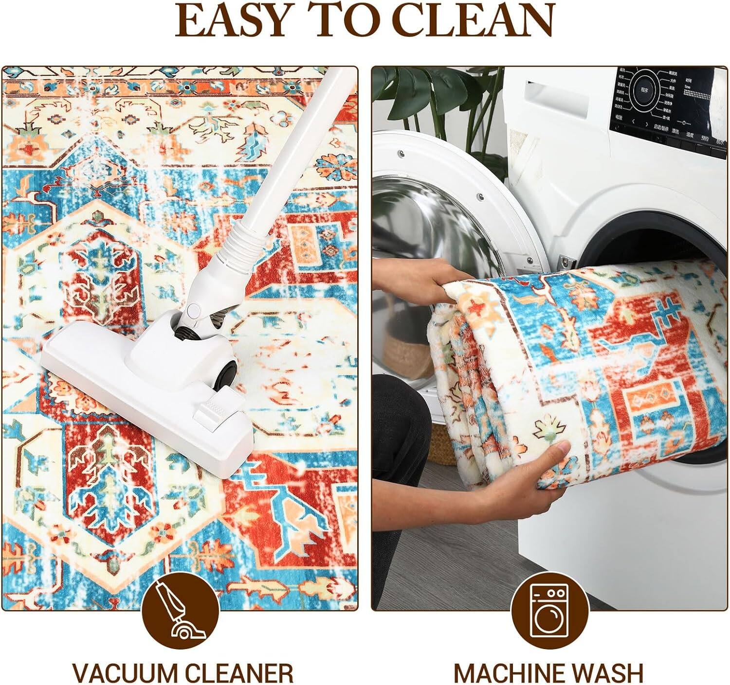 Jojoka 9x12ft Washable Vintage Area Rug, Foldable Accent Carpet ...