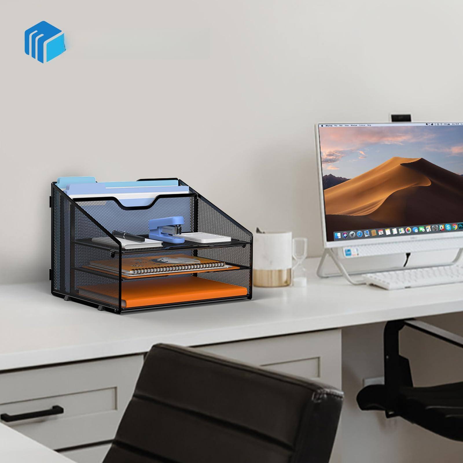 Paradigms Interiors Letter Tray Organizer Mesh Desk File With 3 Paper ...