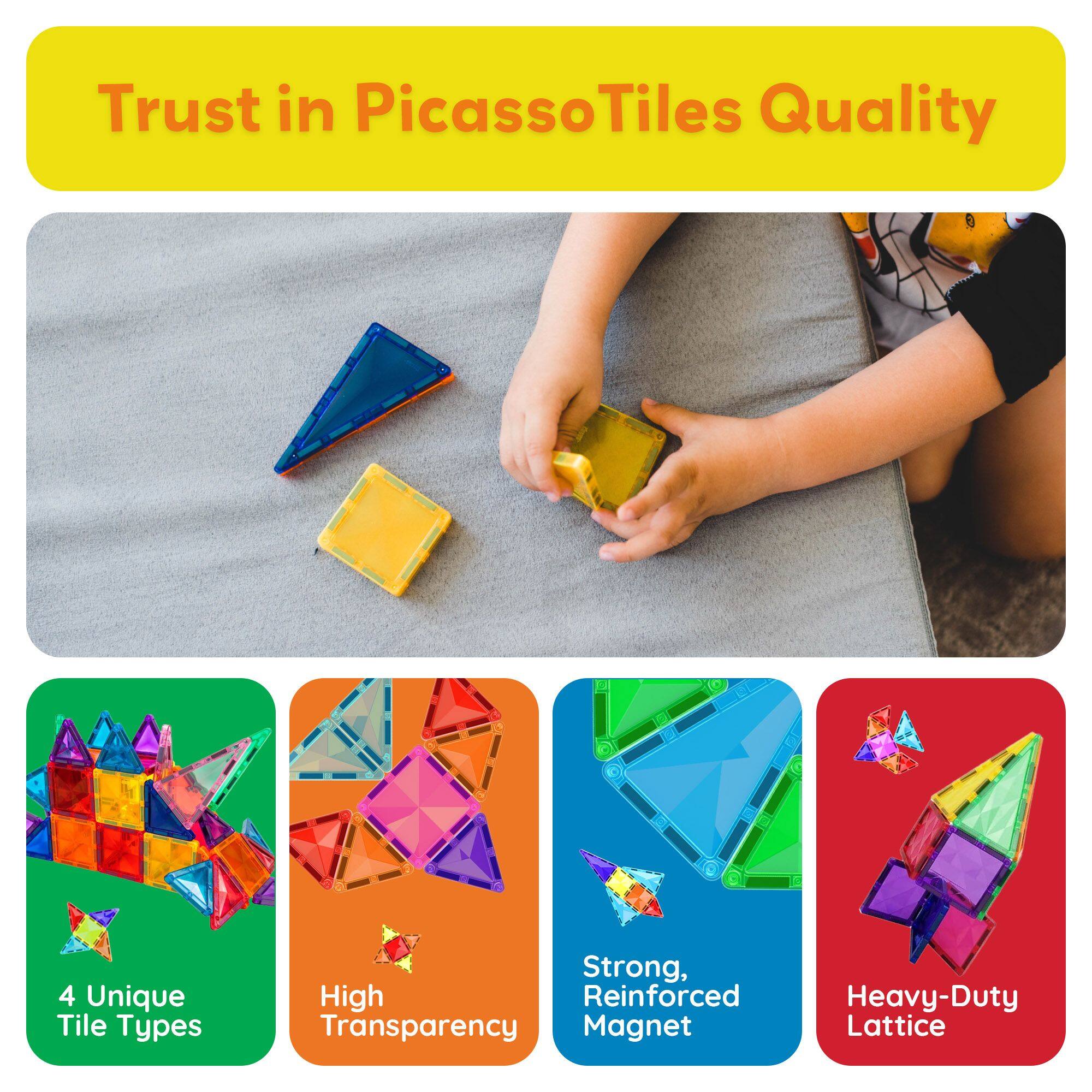 PicassoTiles PICASSO TILES 80PCS Magnetic Tiles Diamond Series for Kids ...