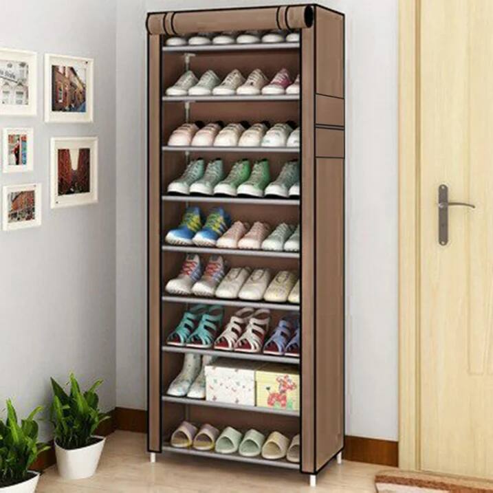 SKONYON 9 Tier Shoe Rack with Dustproof Cover, Freestanding Storage ...