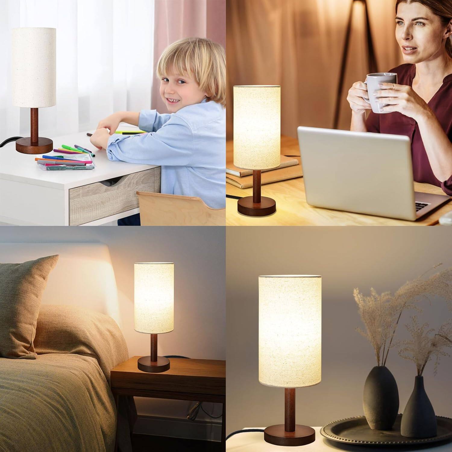 Stamp n Camp Table Lamp for Bedroom Nightstand Lamp Linen Lampshade ...