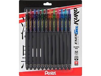 Pentel EnerGel Kuro Retractable Gel Pen, Medium Point, 0.7mm, Assorted Ink, 12/Pack ...