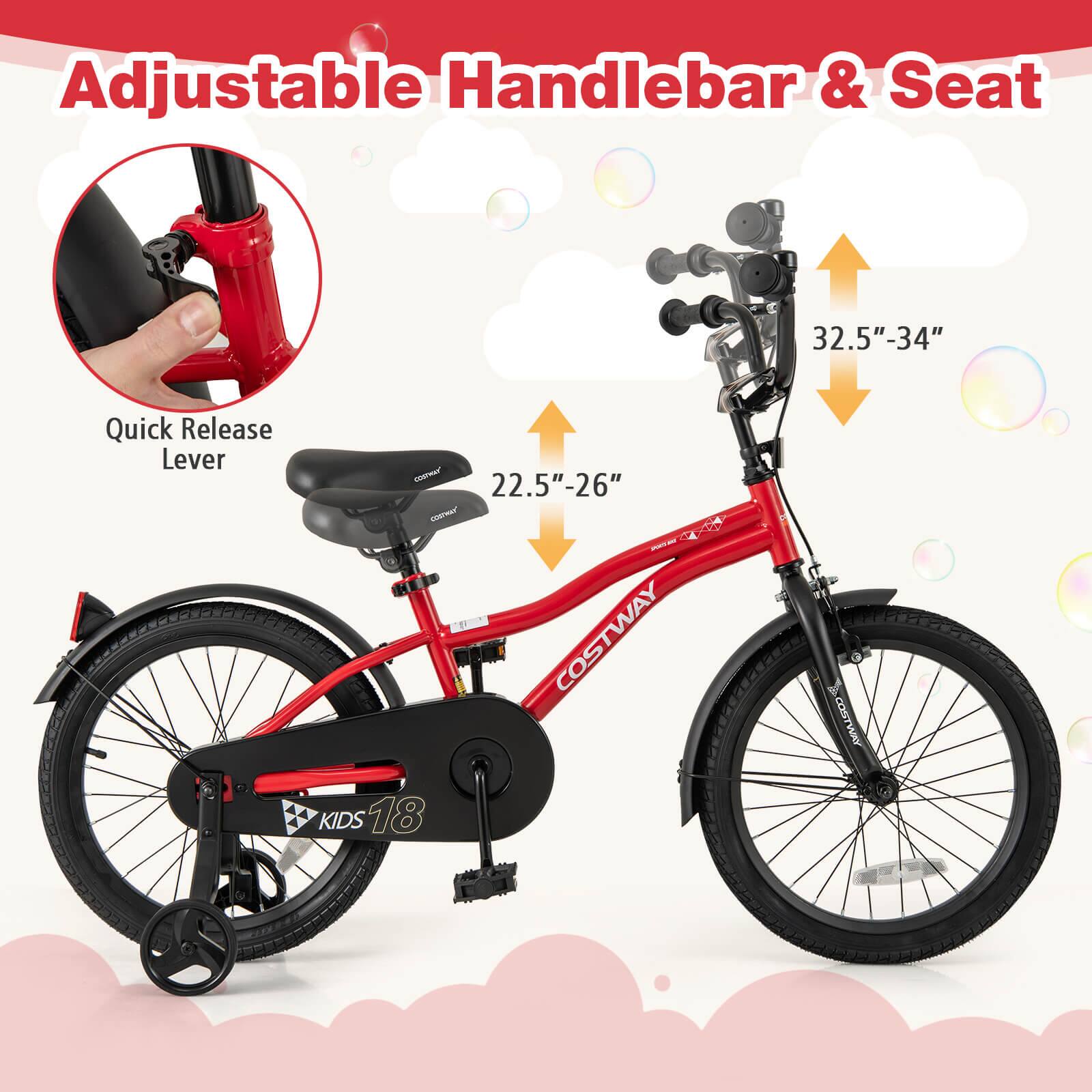 Costway 18" Kids Bike for 4 8 Years Old Boys & Girls with Adjustable Seat Handbrake Reflectors ...