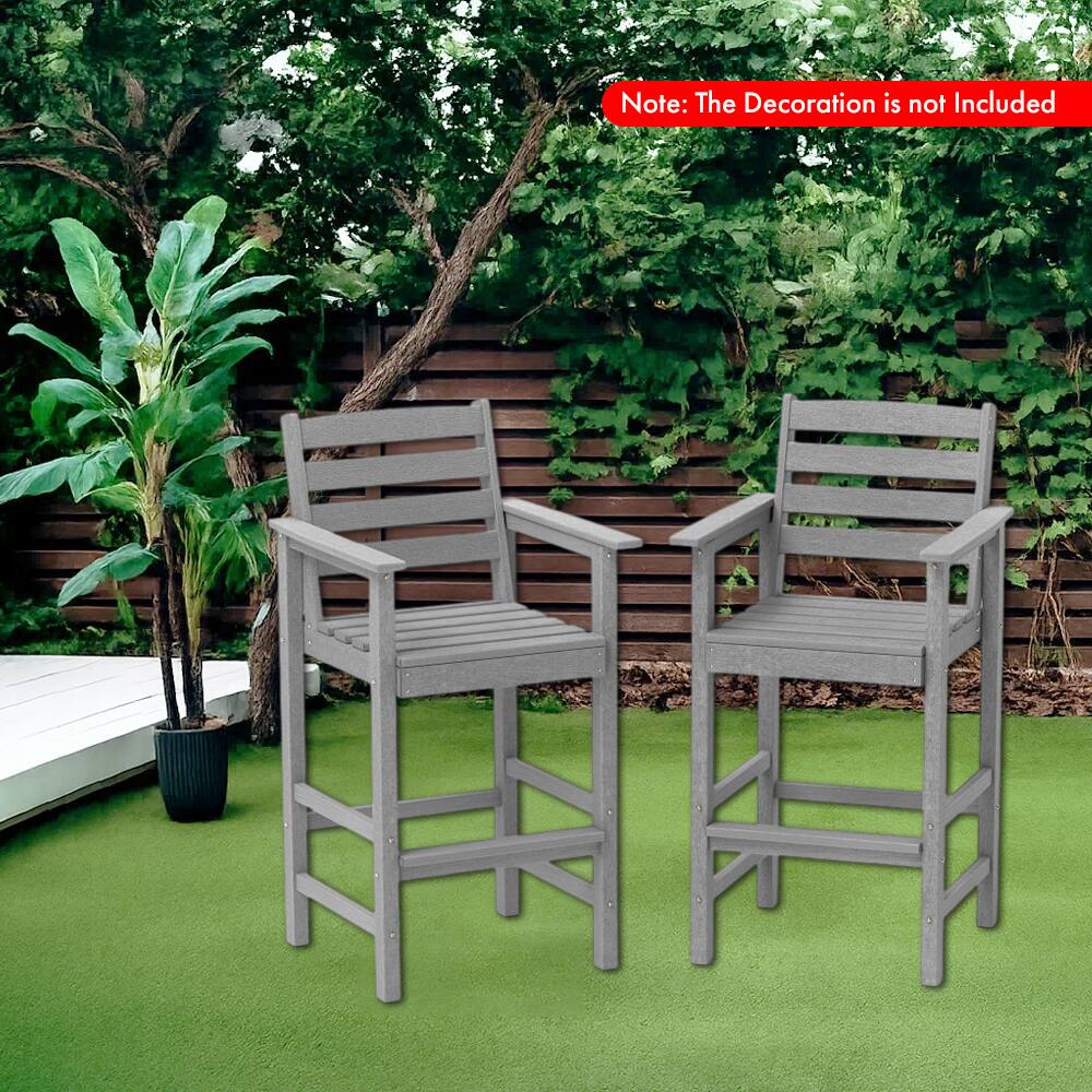 Hivvago Set of 2 HDPE Outdoor Bar Chairs with Extra Wide Armrests for ...