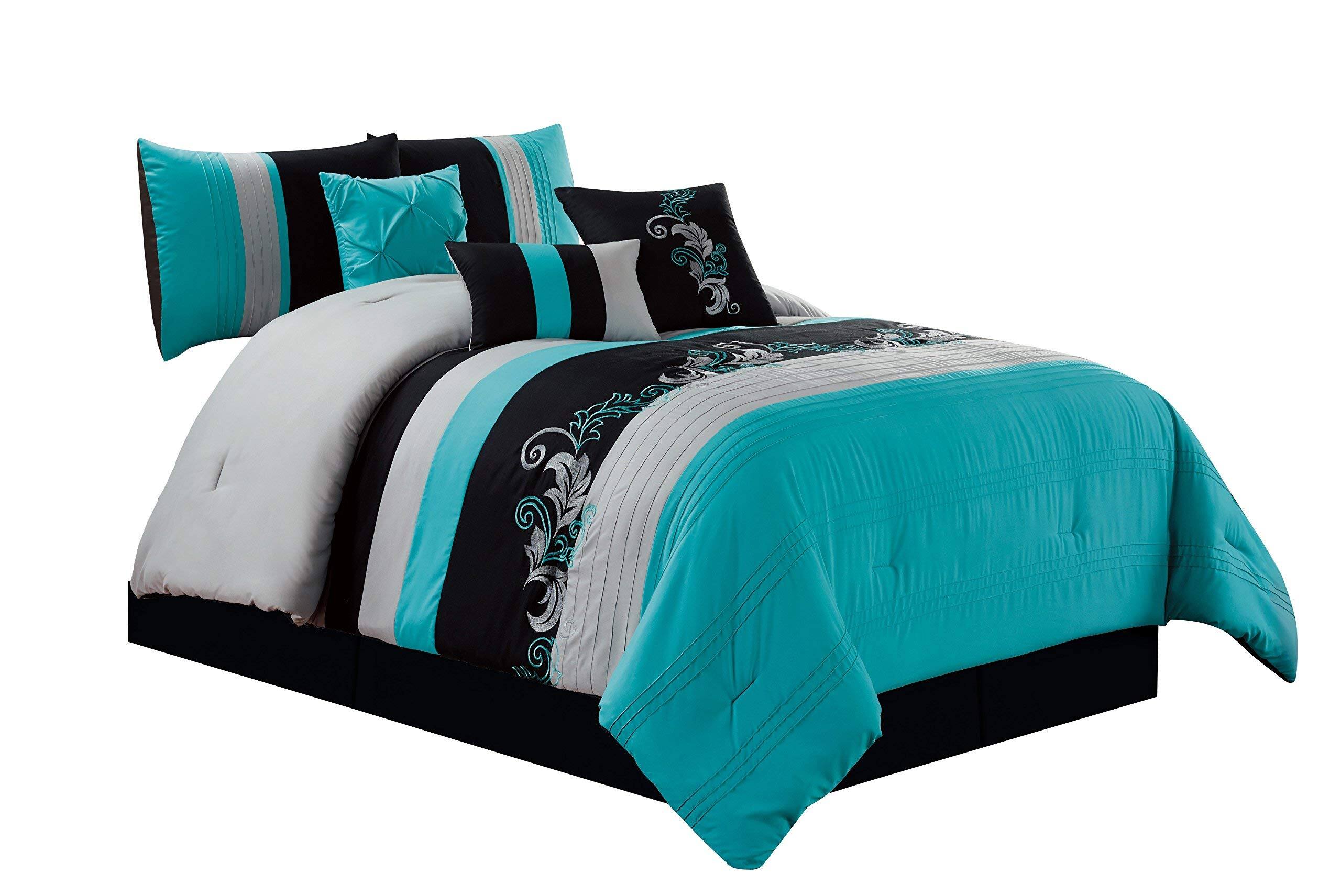 NICHOLAS KLEIN Napa 7 piece Luxury Leaves Scroll Embroidery Bedding ...