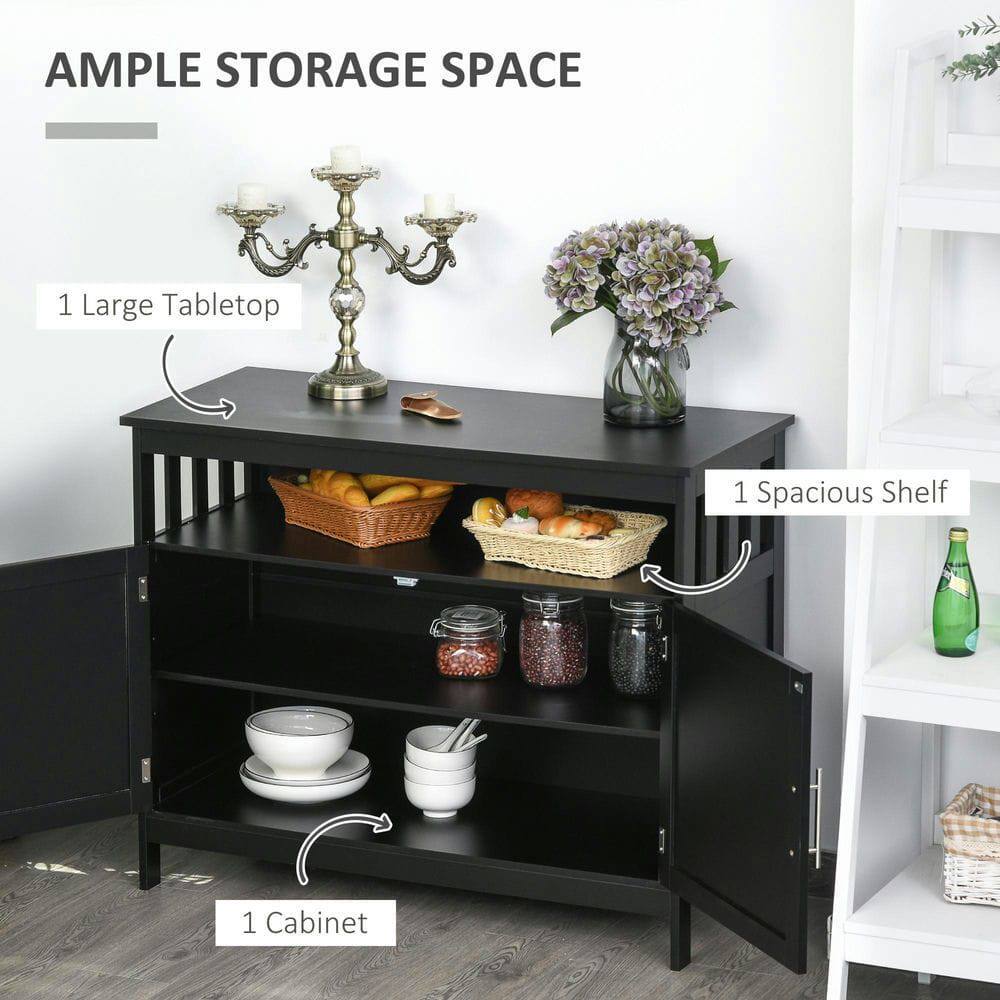 Kadyn Kitchen Console Table with 2 Level Cabinet & Display Shelf Black ...