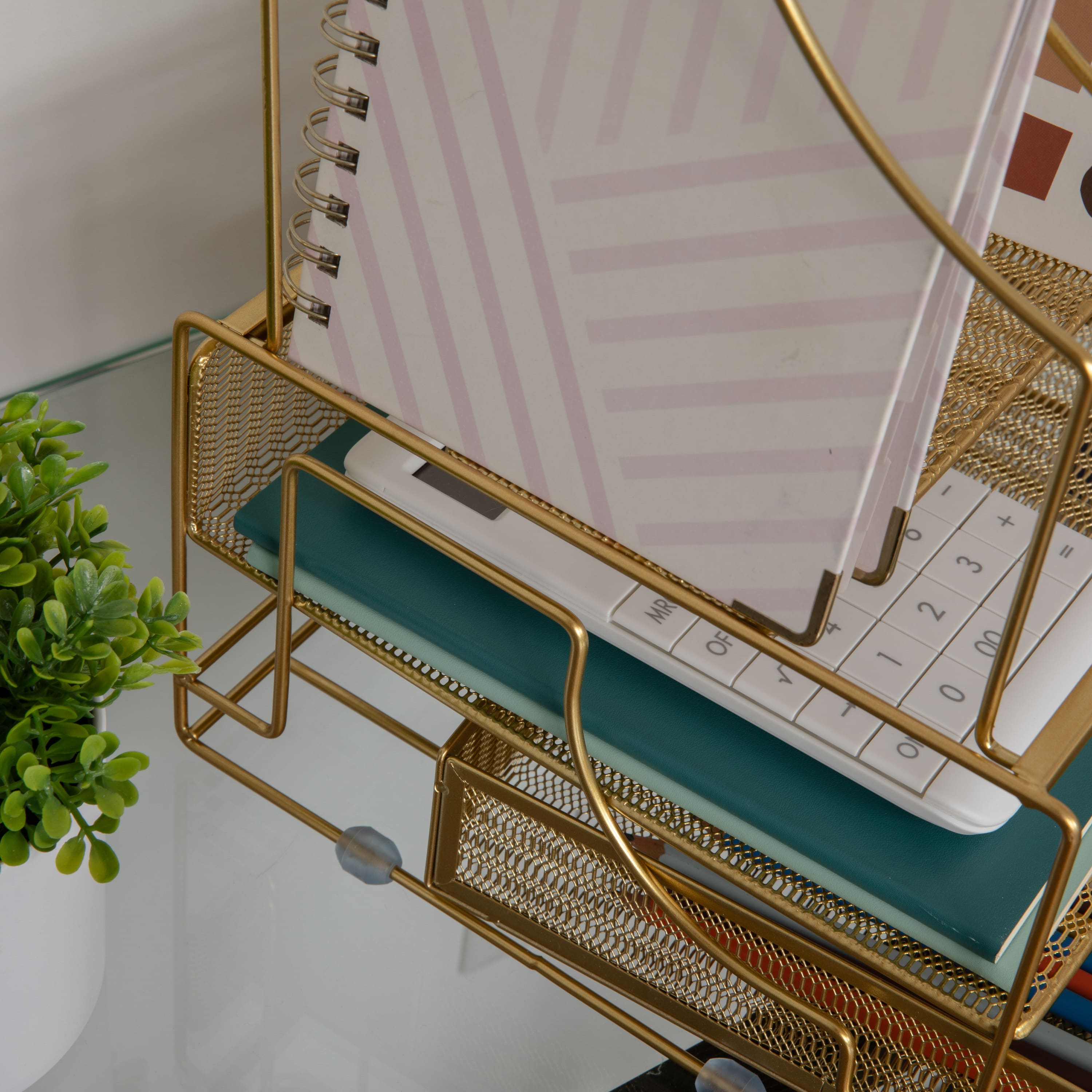 Martha Stewart Ryder Premium Large Mesh Metal Desktop Organizer Gold HH ...